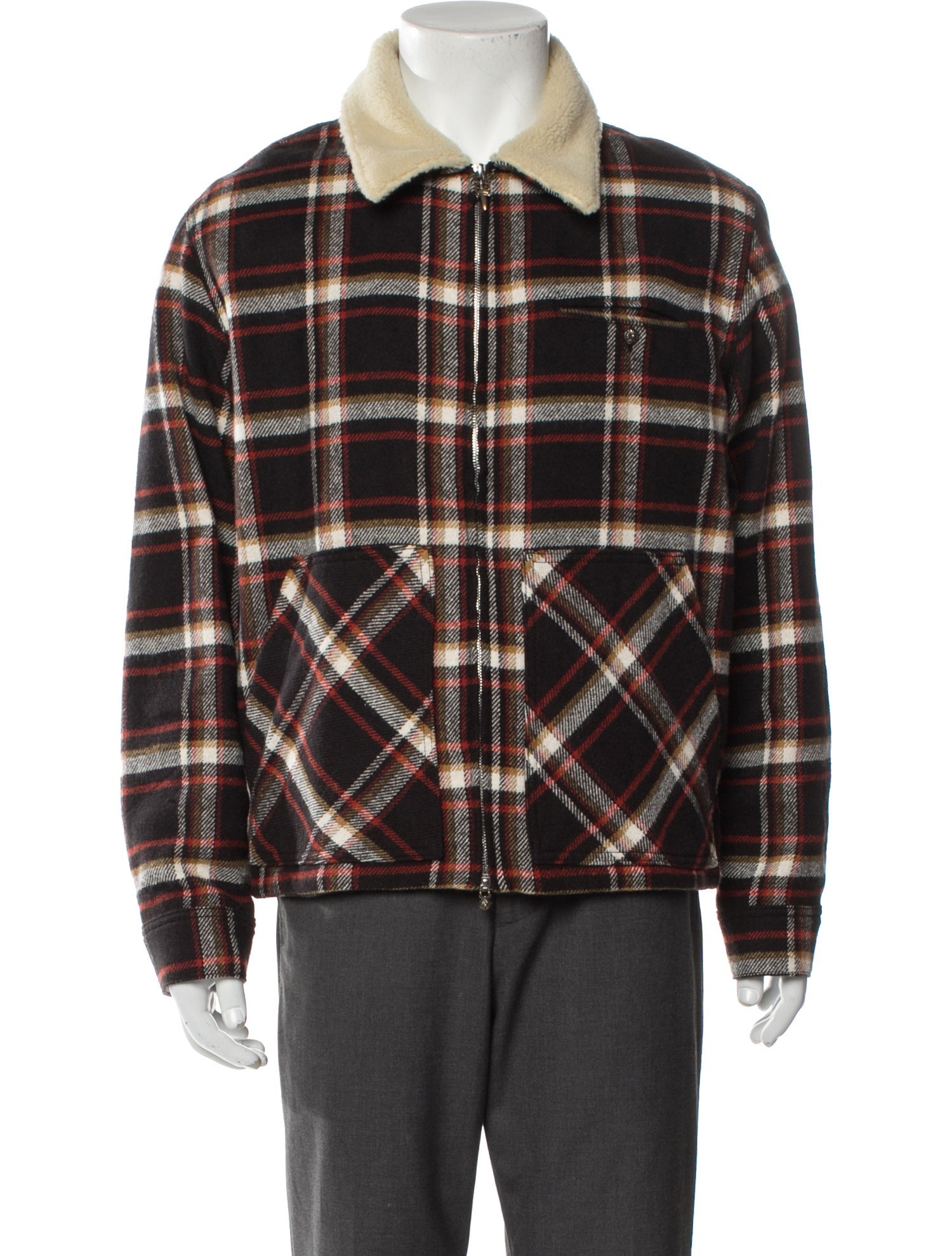 Chrome Hearts Shearling-Trimmed Plaid Print Jacket - Brown Outerwear ...