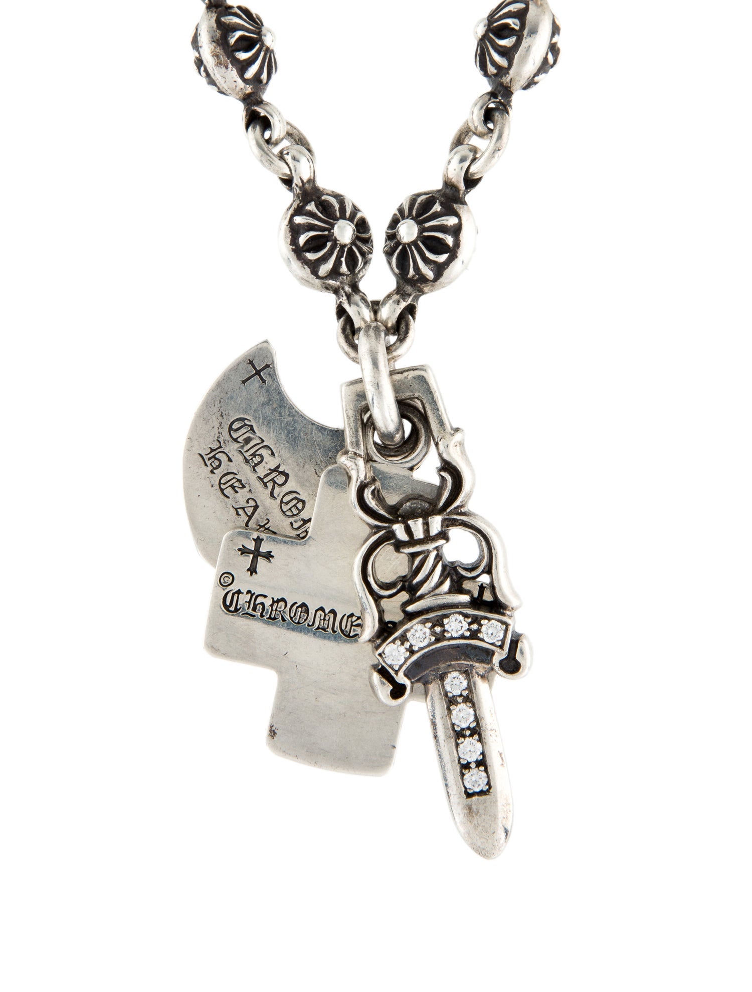 Chrome Hearts Diamond Cross Multi Charm Necklace - Sterling Silver ...