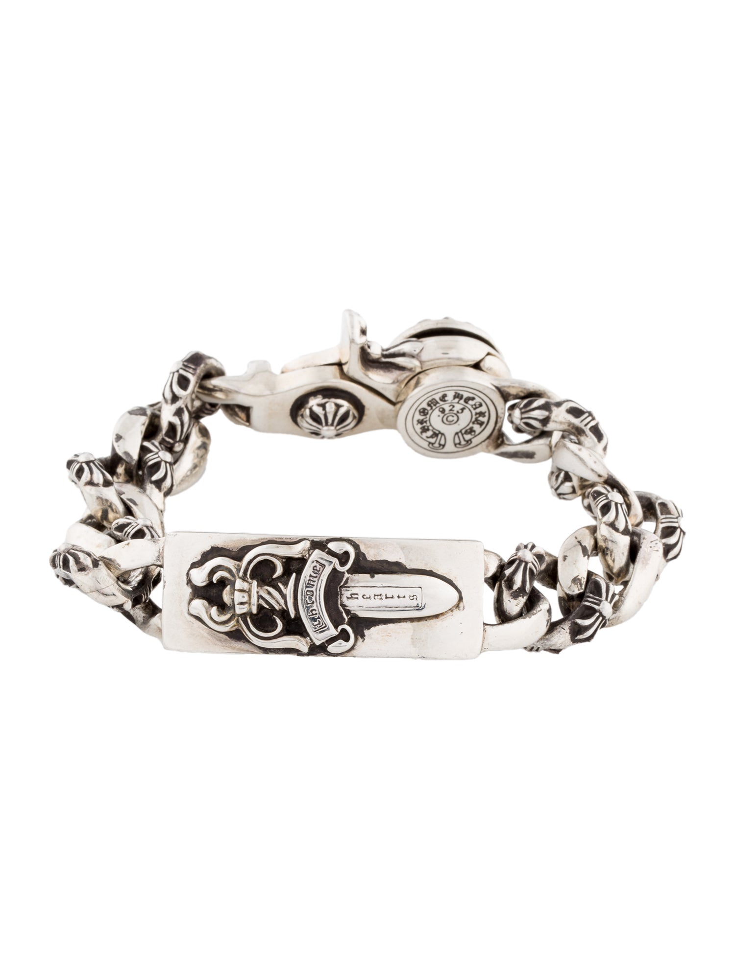 Chrome Hearts Dagger & Cross Link ID Bracelet - Sterling Silver Link ...