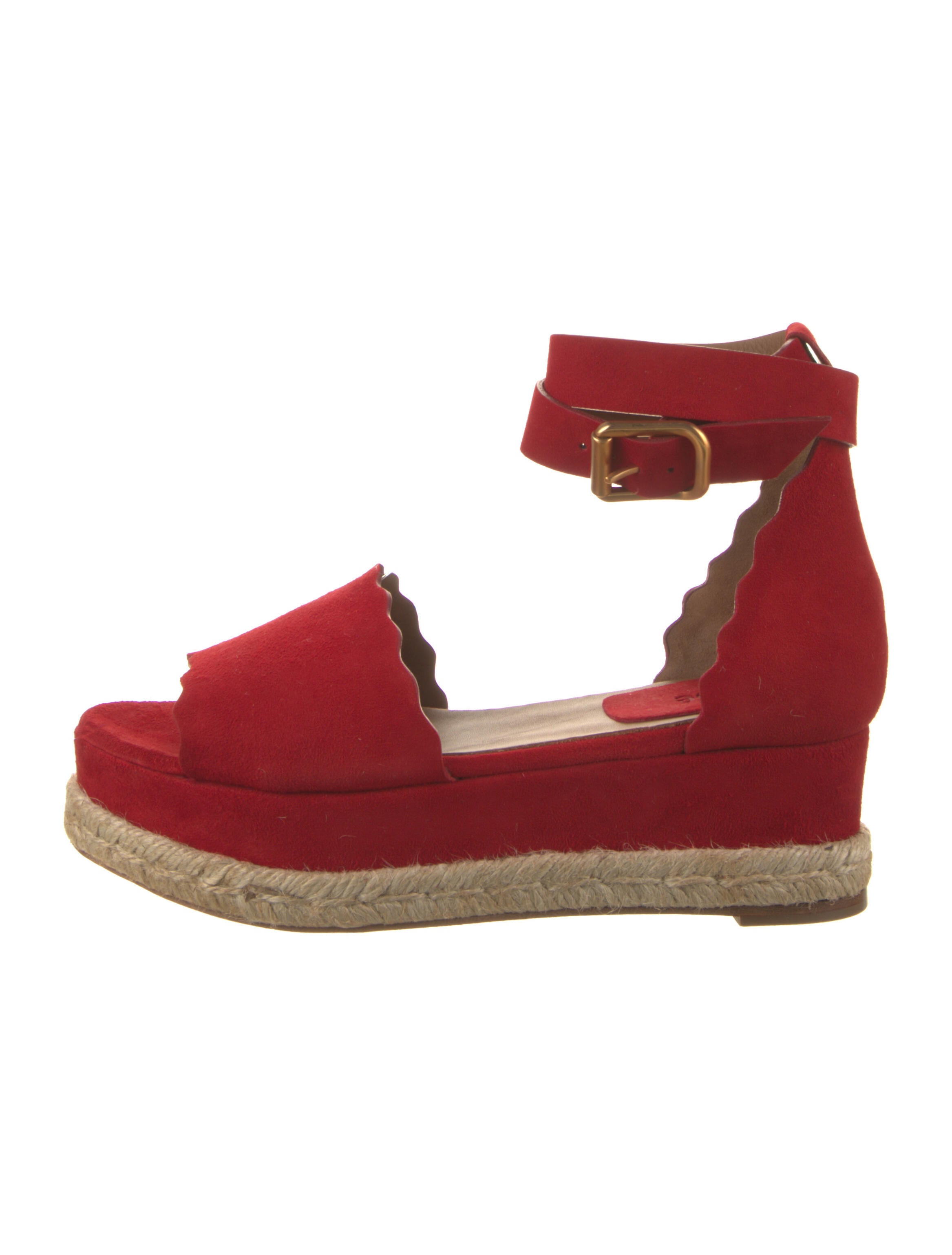 Chloé Suede Scalloped Accent Espadrilles w/ Tags - Red Sandals, Shoes ...