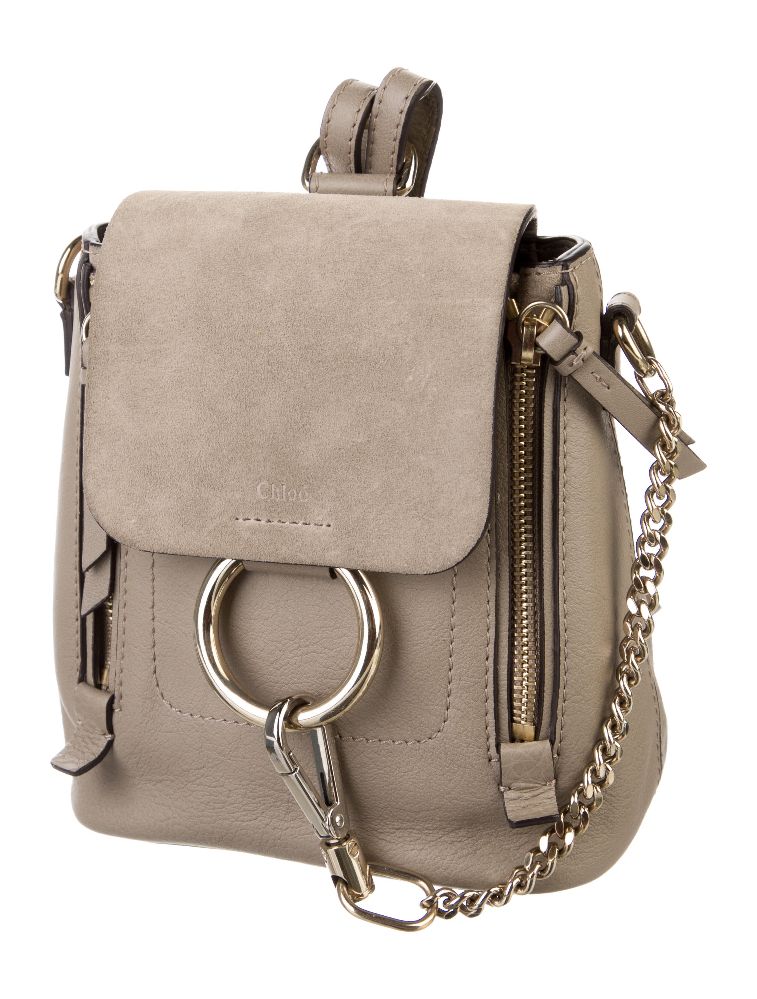 Chloé Suede Calfskin Mini Faye Backpack Motty Grey - Neutrals Backpacks ...