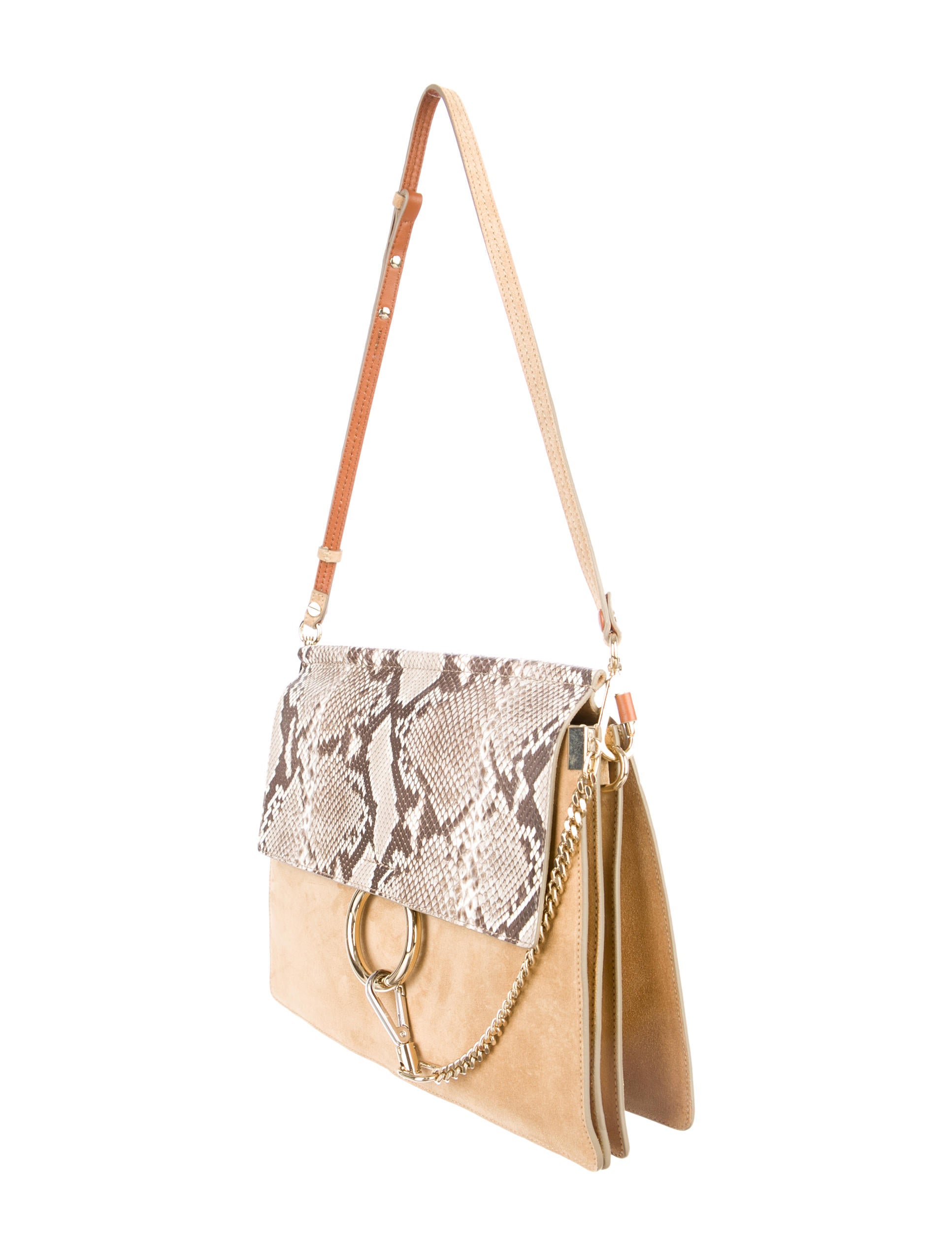 Chloé Faye Python Flap Shoulder Bag w/ Tags - Brown Shoulder Bags ...