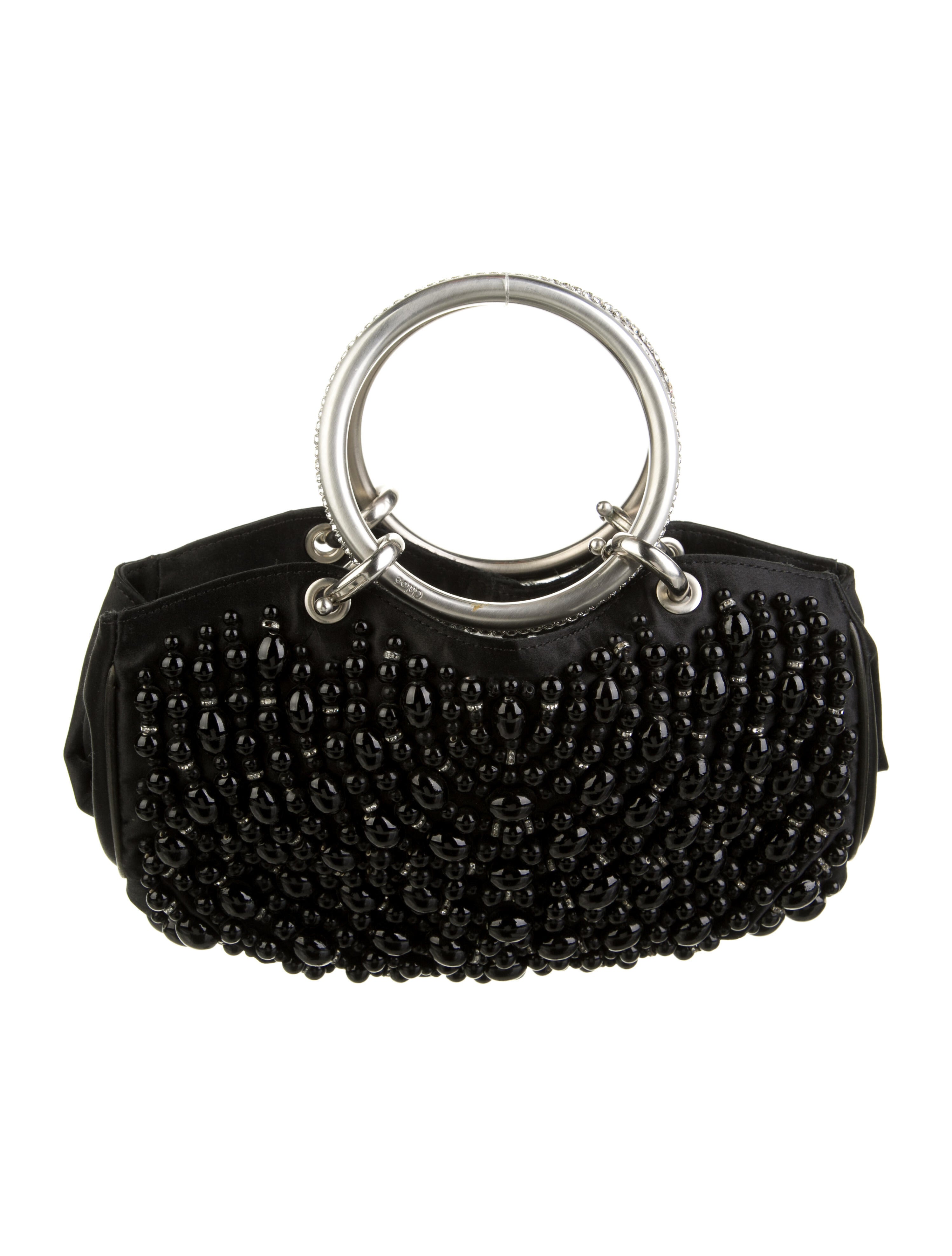 Chloé Beaded Crystal Embellished Ring Handle Bag - Black Handle Bags ...