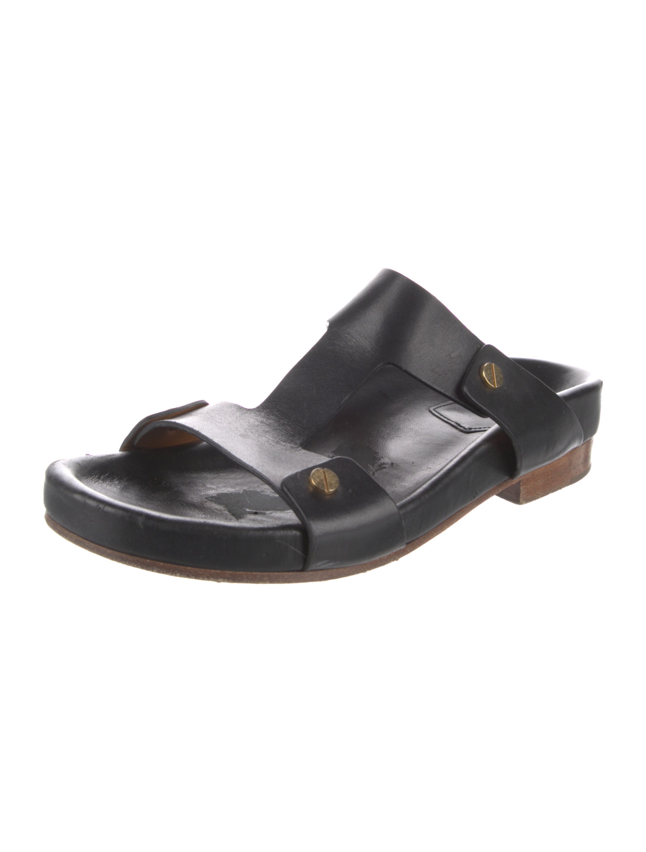 Chloé Leather Studded Accents Slides - Black Sandals, Shoes - CHL263544 ...