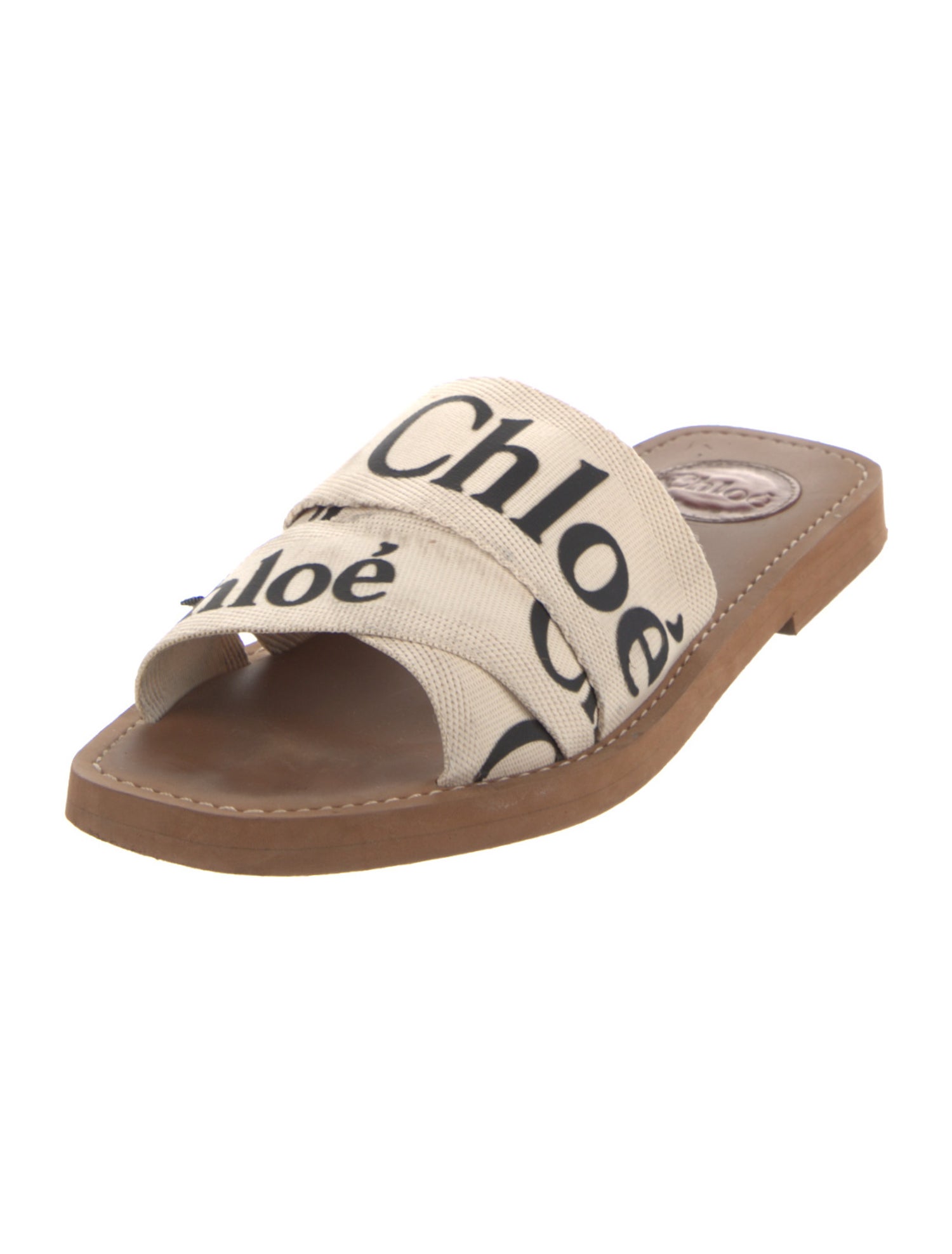 Chloé Canvas Eyelet Trim Slides - Neutrals Sandals, Shoes - CHL275635 ...