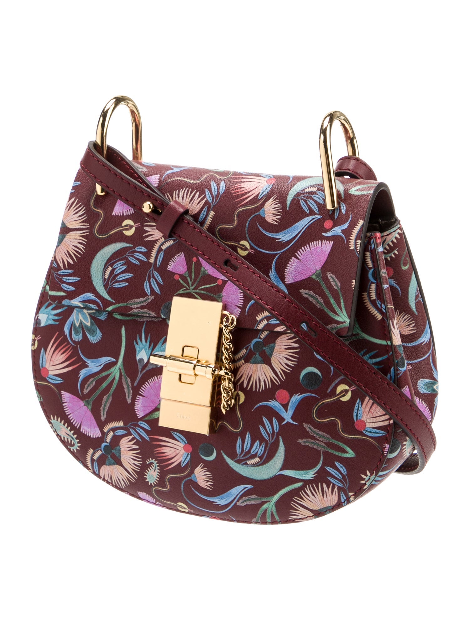 Chloé Pattern Printed Chain Linked Leather Crossbody Bag - Burgundy Crossbody Bags, Handbags ...