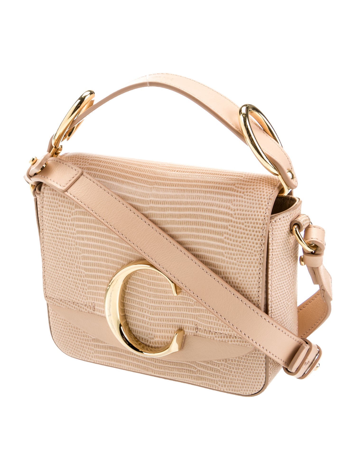 Chloé Embossed Mini C Double Carry Handle Bag - Neutrals Handle Bags ...
