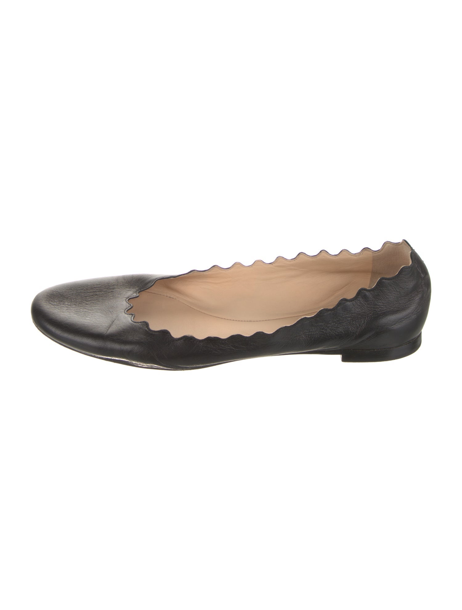 Chloé Leather Scalloped Accent Ballet Flats - Black Flats, Shoes ...