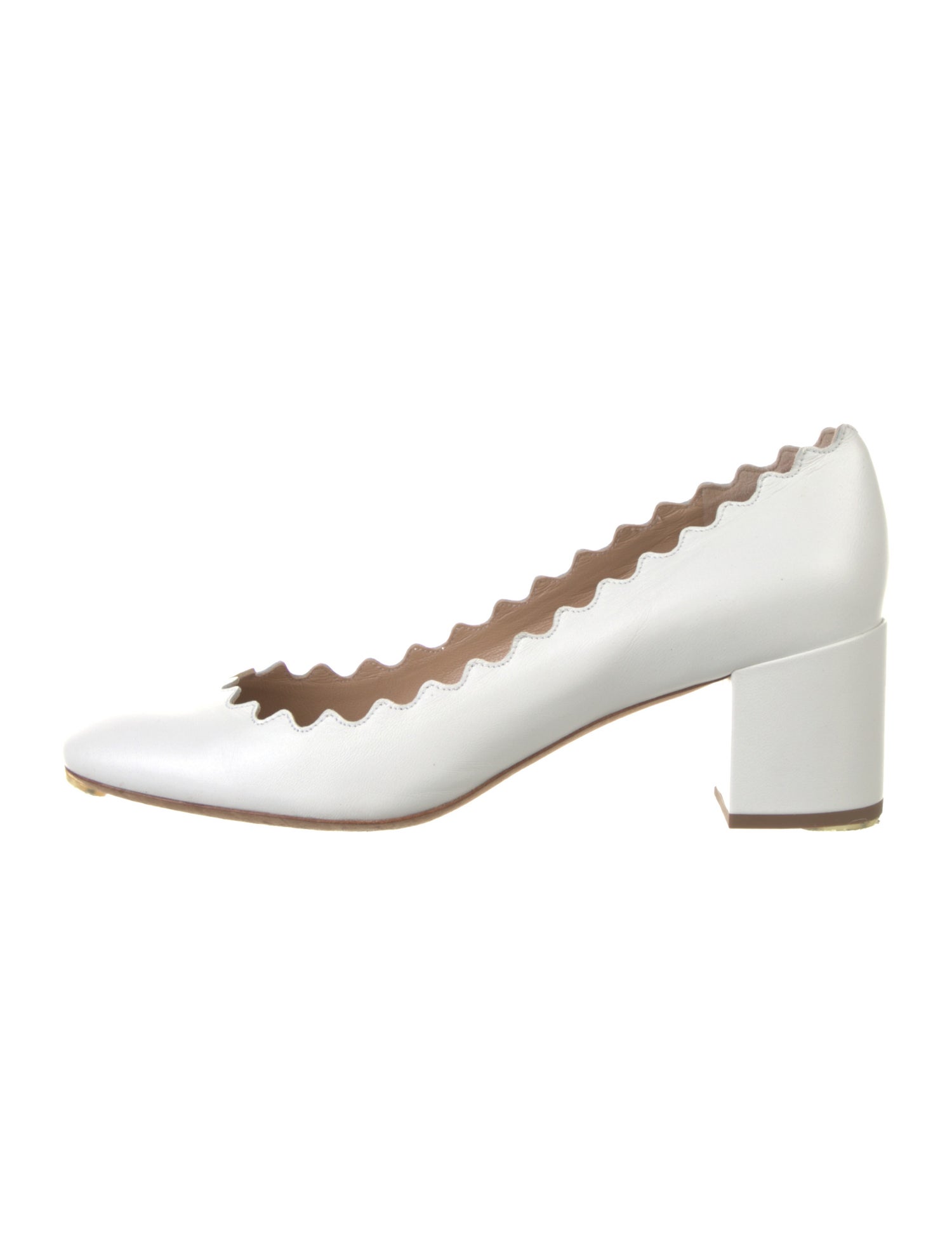 Chloé Leather Scalloped Accent Pumps - White Pumps, Shoes - CHL315542 ...
