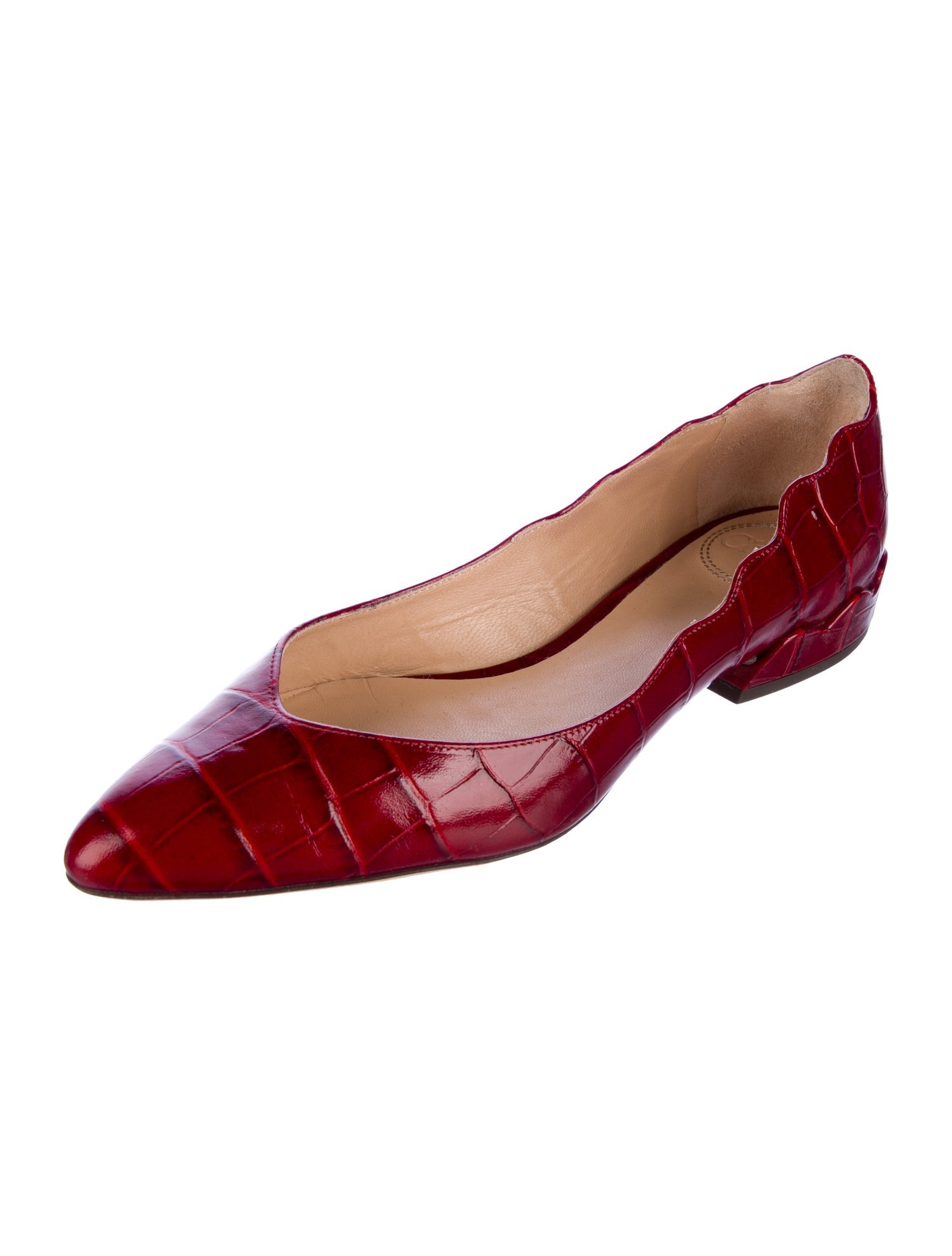 Chloé Leather Scalloped Accent Flats - Red Flats, Shoes - CHL343223 ...