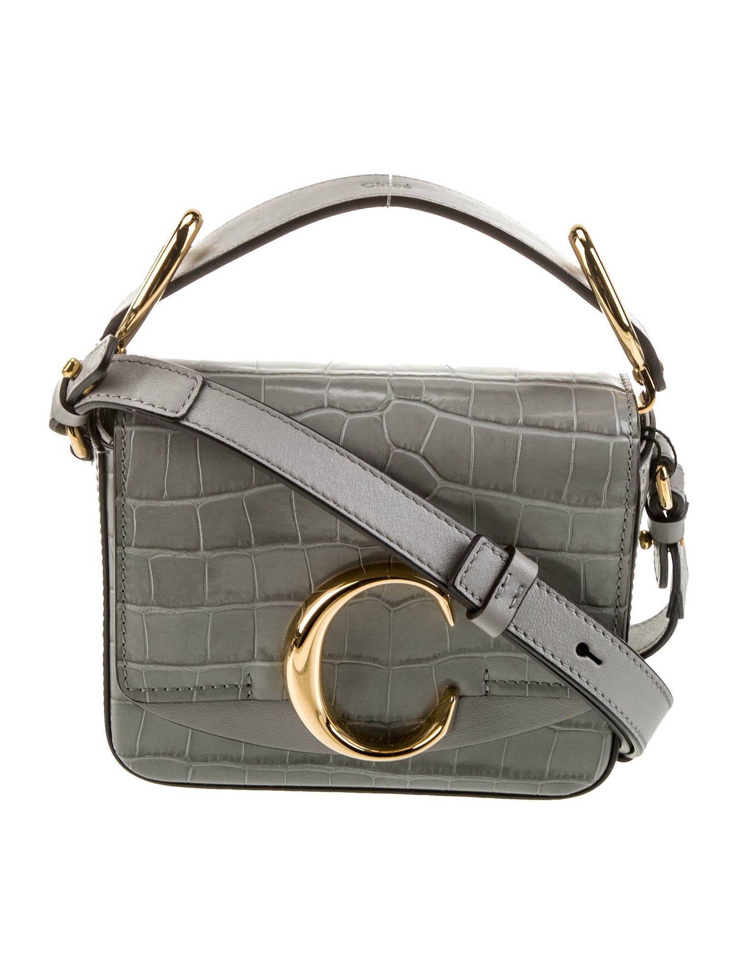 Chloé Embossed Leather C - Grey Shoulder Bags, Handbags - CHL363541 ...