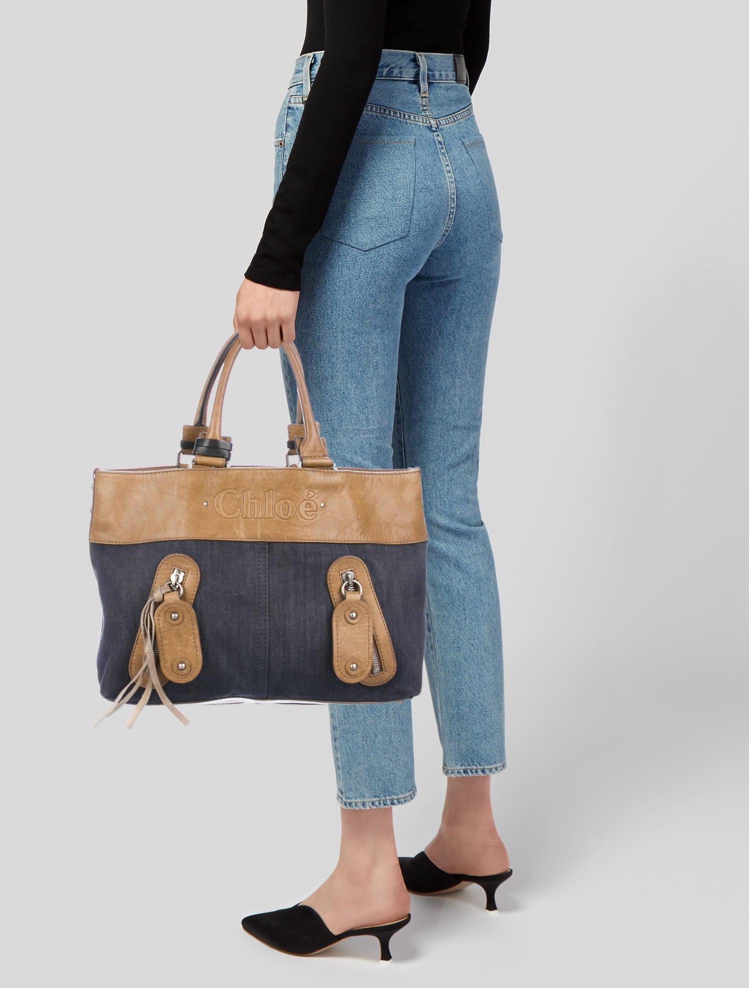 Chloé Leather-Trimmed Denim Tote - Blue Totes, Handbags - CHL84682 ...