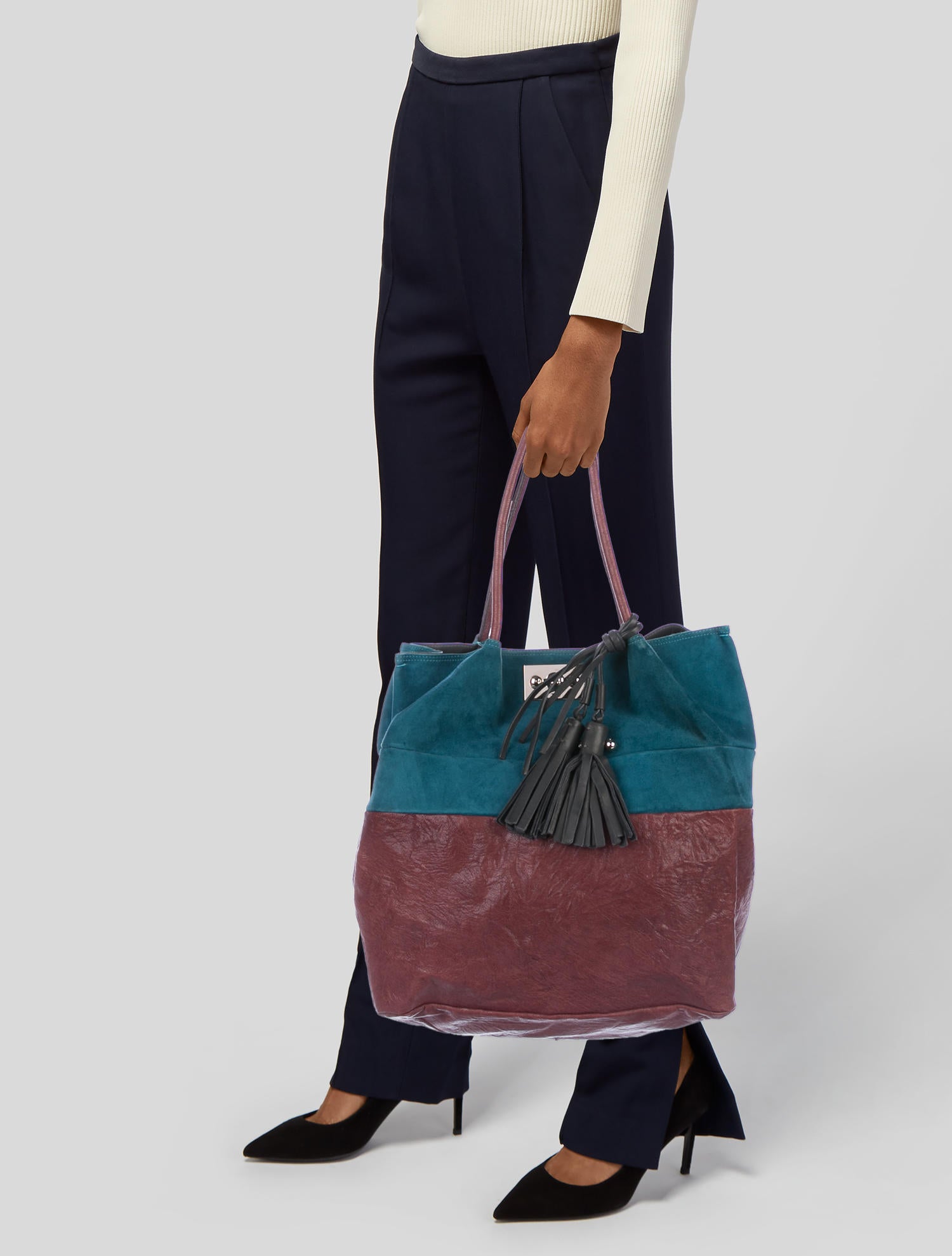 Chloé Suede-Trimmed Colorblock Tote - Blue Totes, Handbags - CHL90642 ...