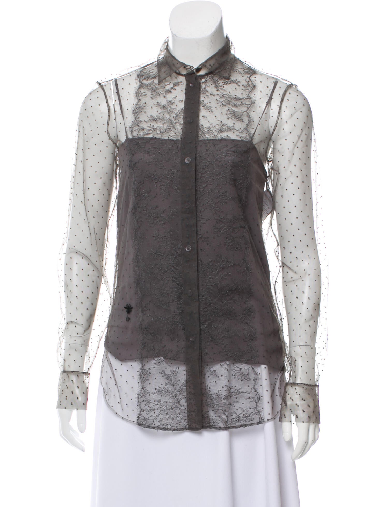 Christian Dior Lace Pattern Long Sleeve Button-Up Top - Clothing ...