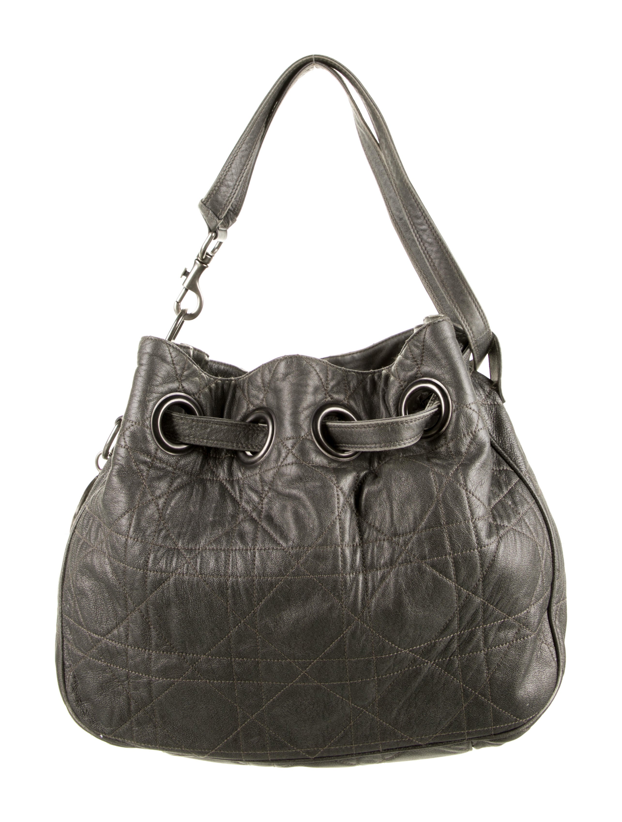 Christian Dior Cannage Drawstring Bag - Grey Shoulder Bags, Handbags ...