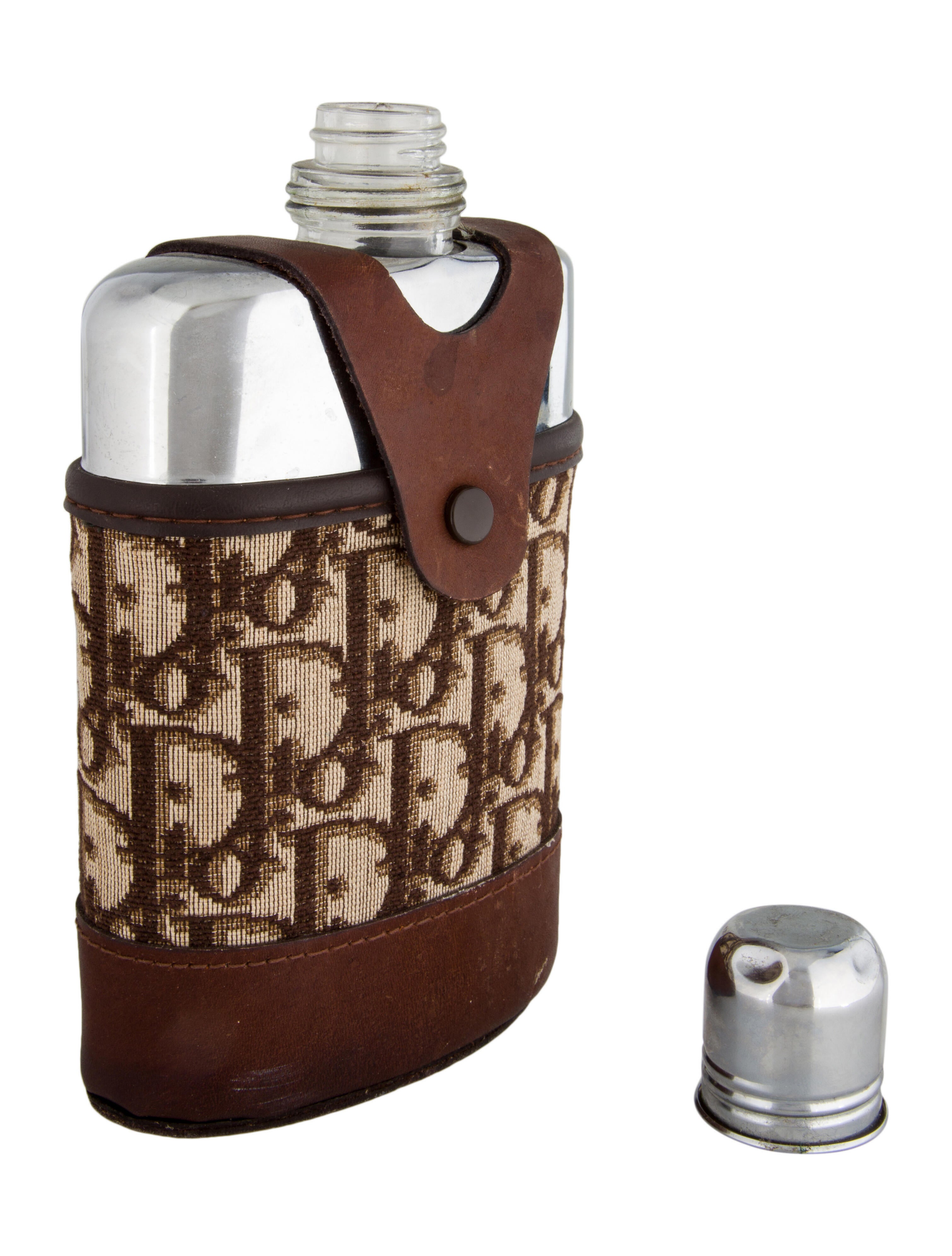 Christian Dior Vintage Monogram Mellow Steer Leather Hip Flask - Brown ...