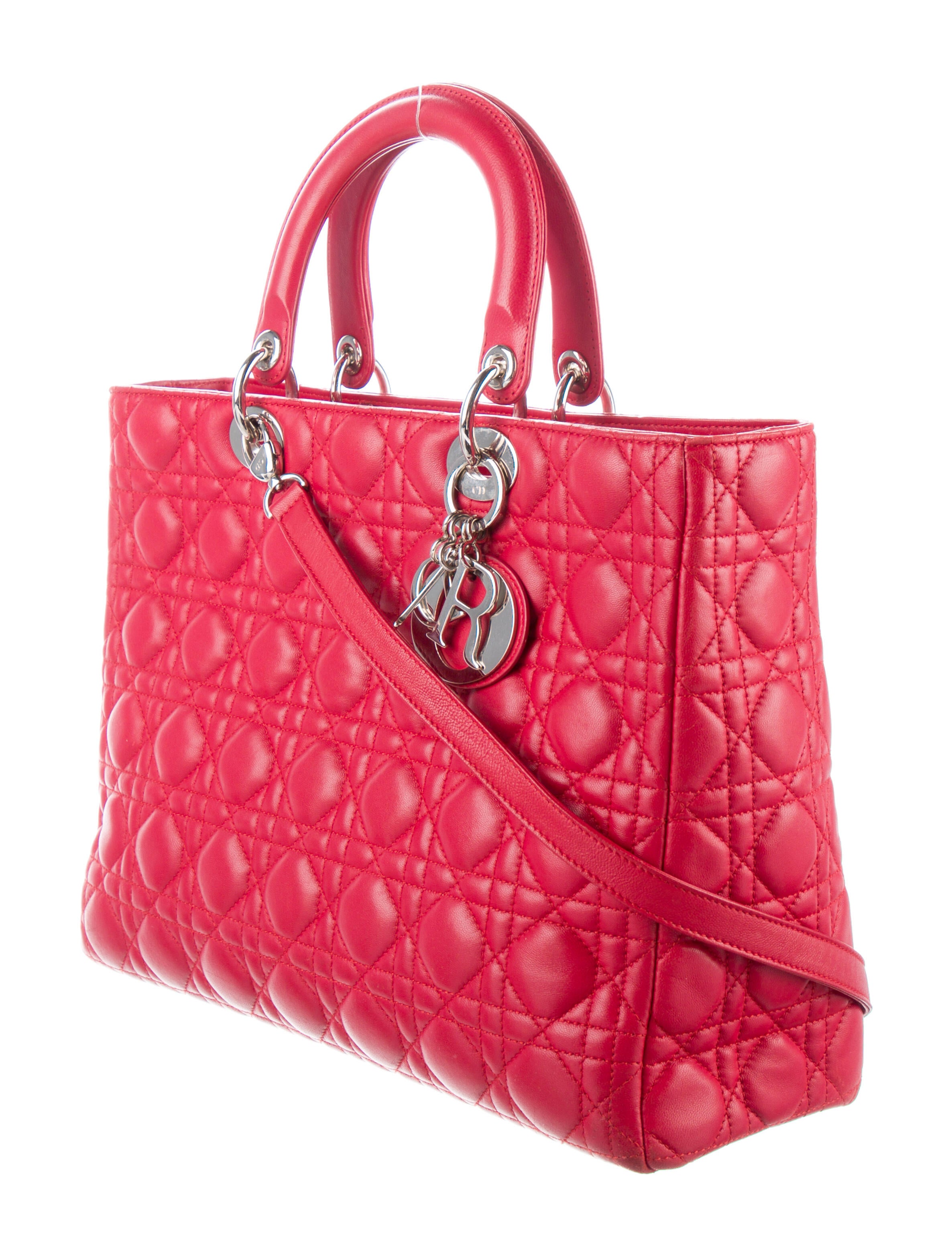 Christian Dior Large Lady Dior Bag - Red Handle Bags, Handbags ...