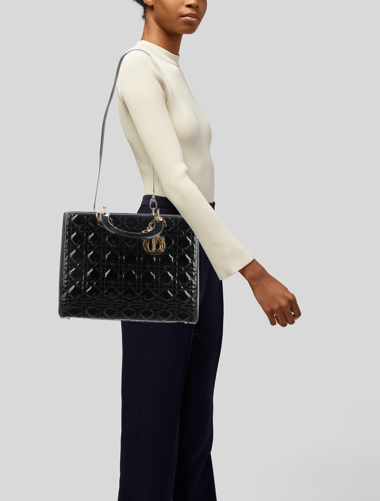 Christian Dior Large Patent Lady Dior Bag - Black Handle Bags, Handbags ...