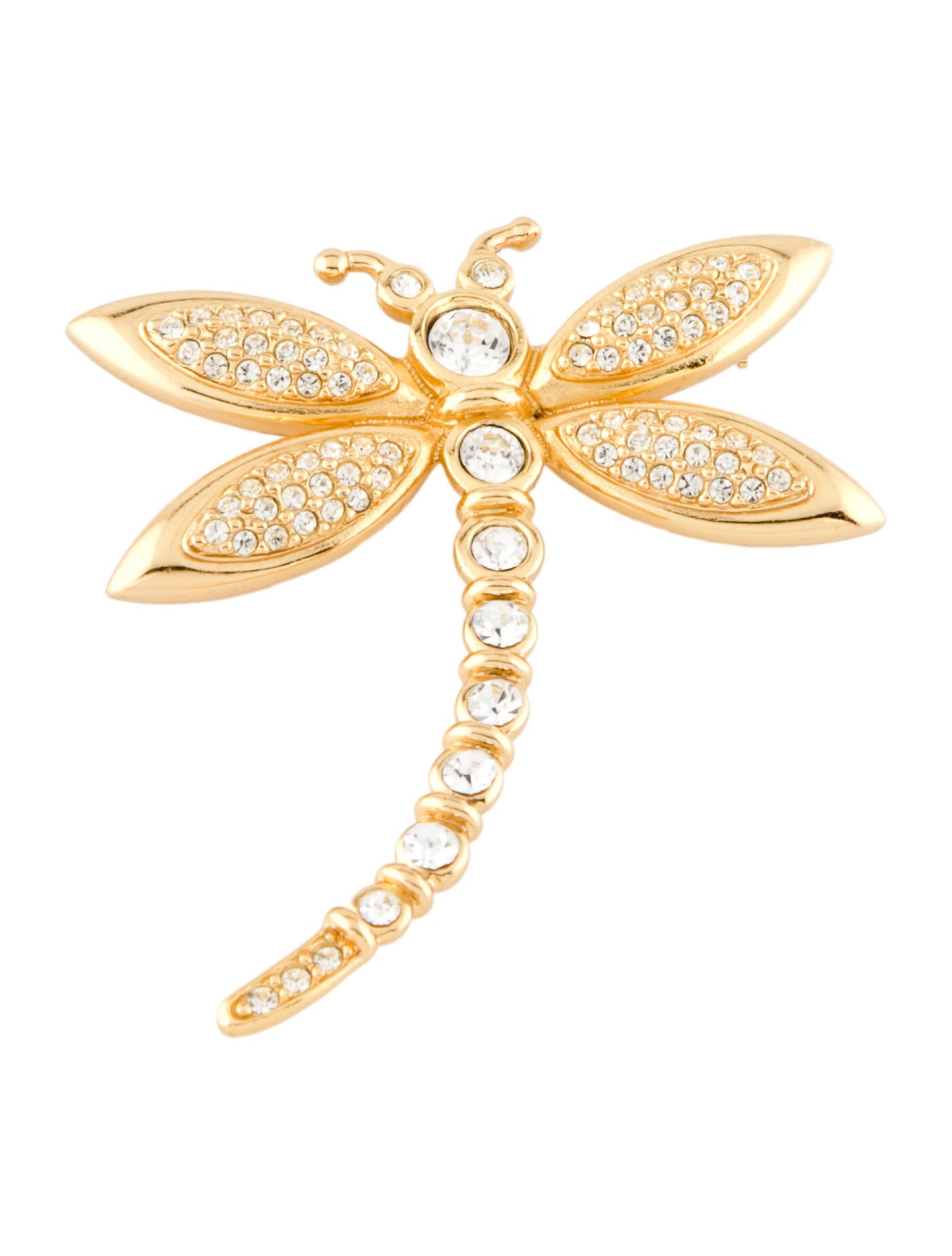 Christian Dior Vintage Crystal Dragonfly Brooch - Gold, Gold-Plated Pin ...