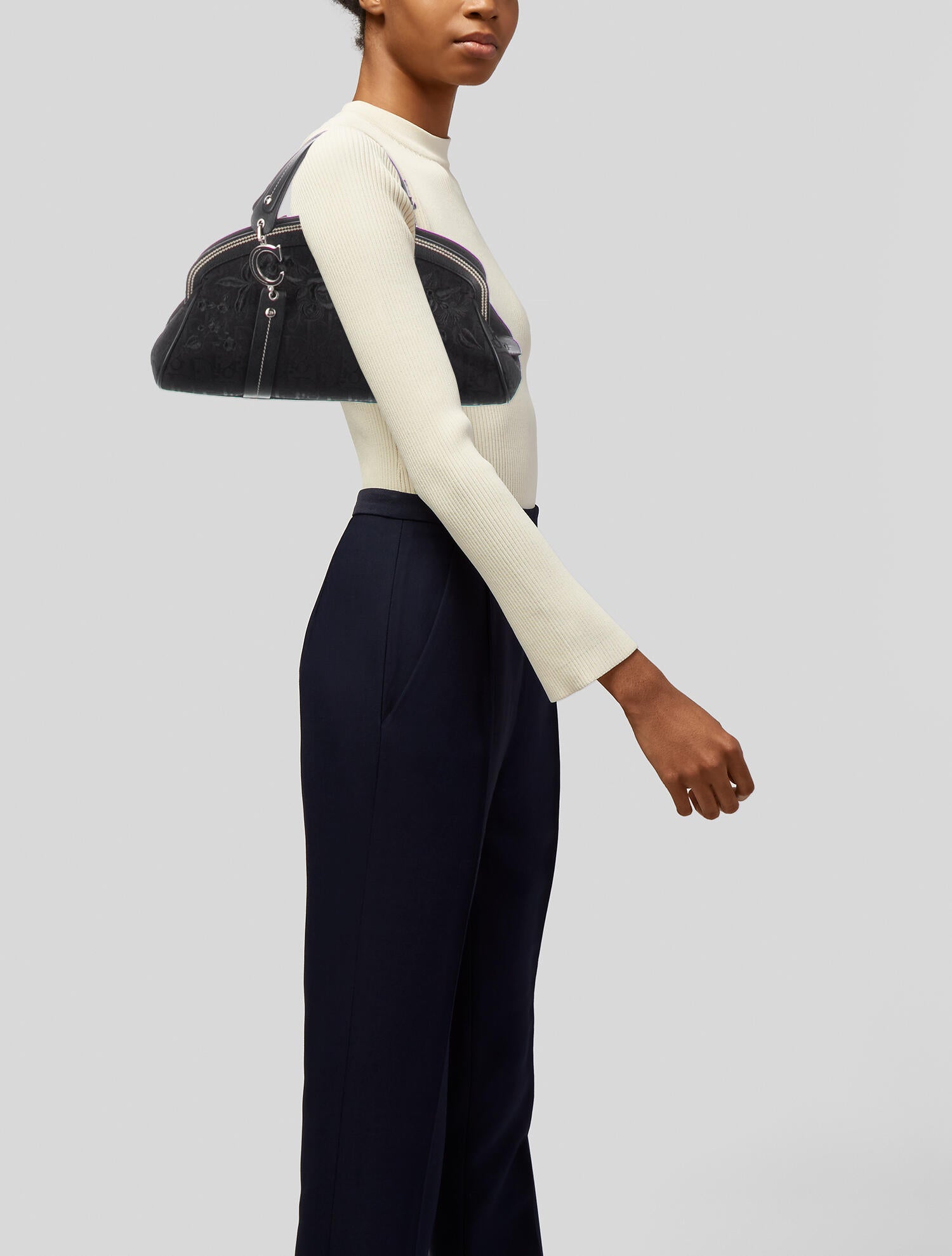 Christian Dior Leather Embroidered Detective Bag - Black Handle Bags ...