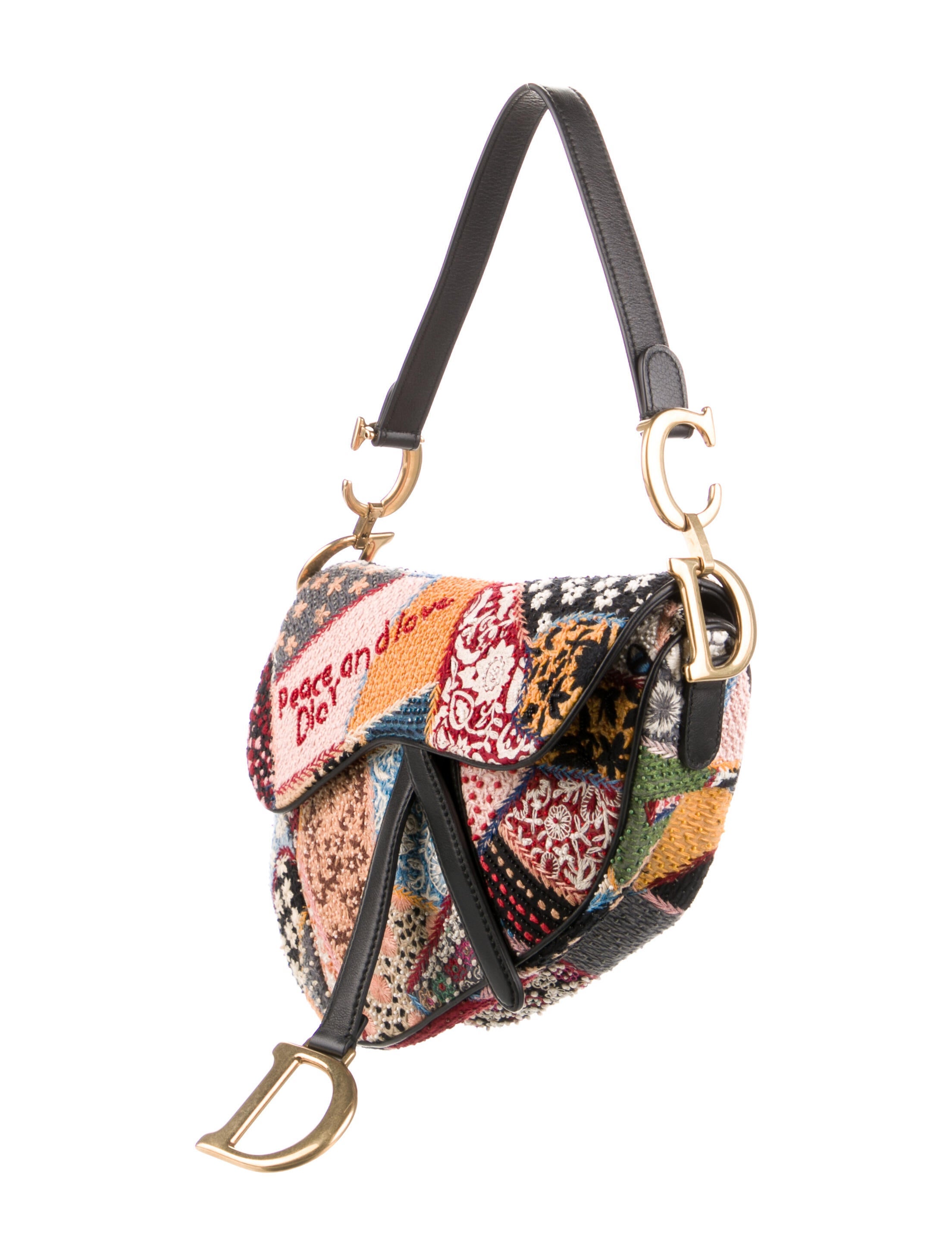 Christian Dior Peace and Love Patchwork Saddle Bag - Pink Handle Bags ...
