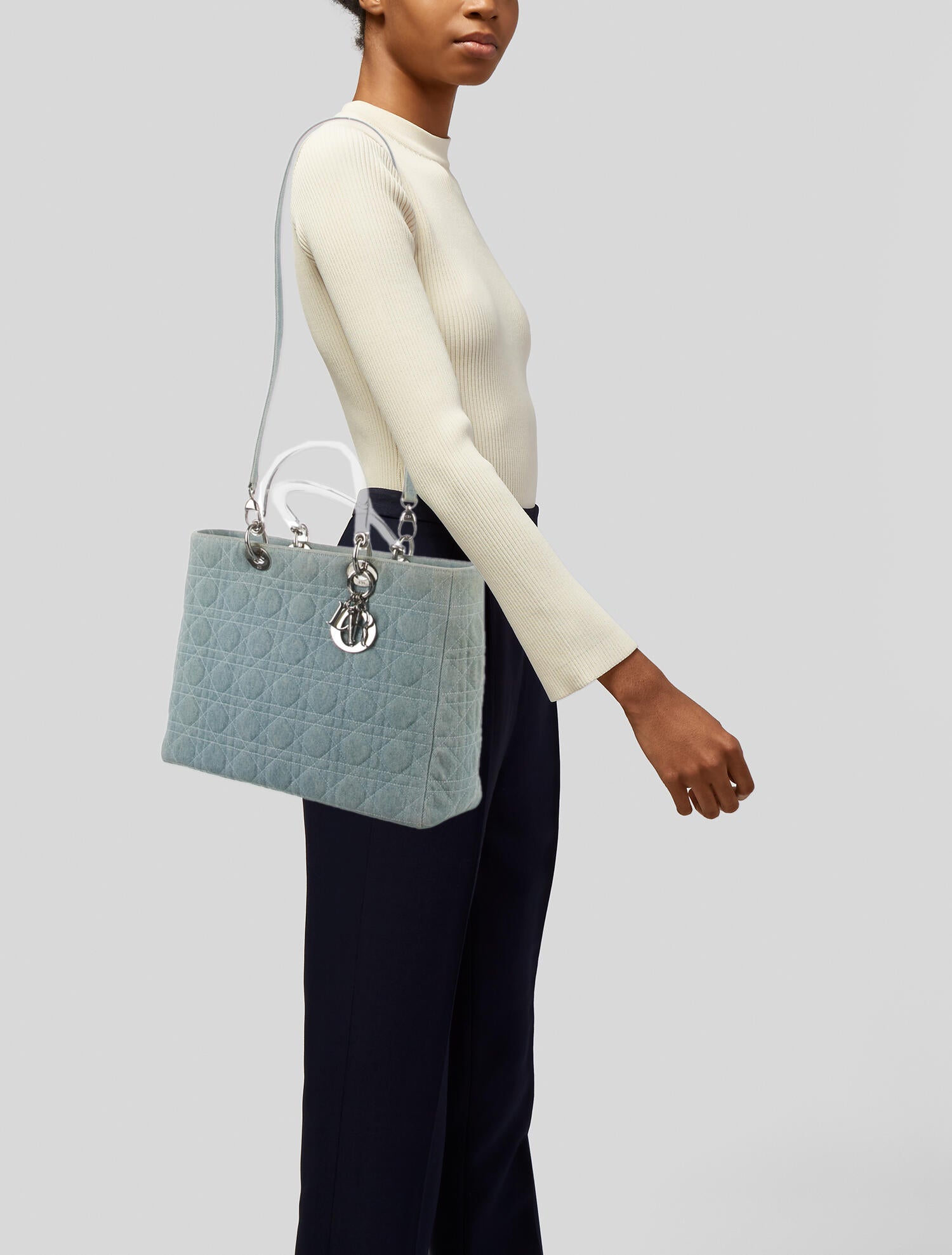 Christian Dior Denim Cannage Large Lady Dior Tote - Handle Bags ...