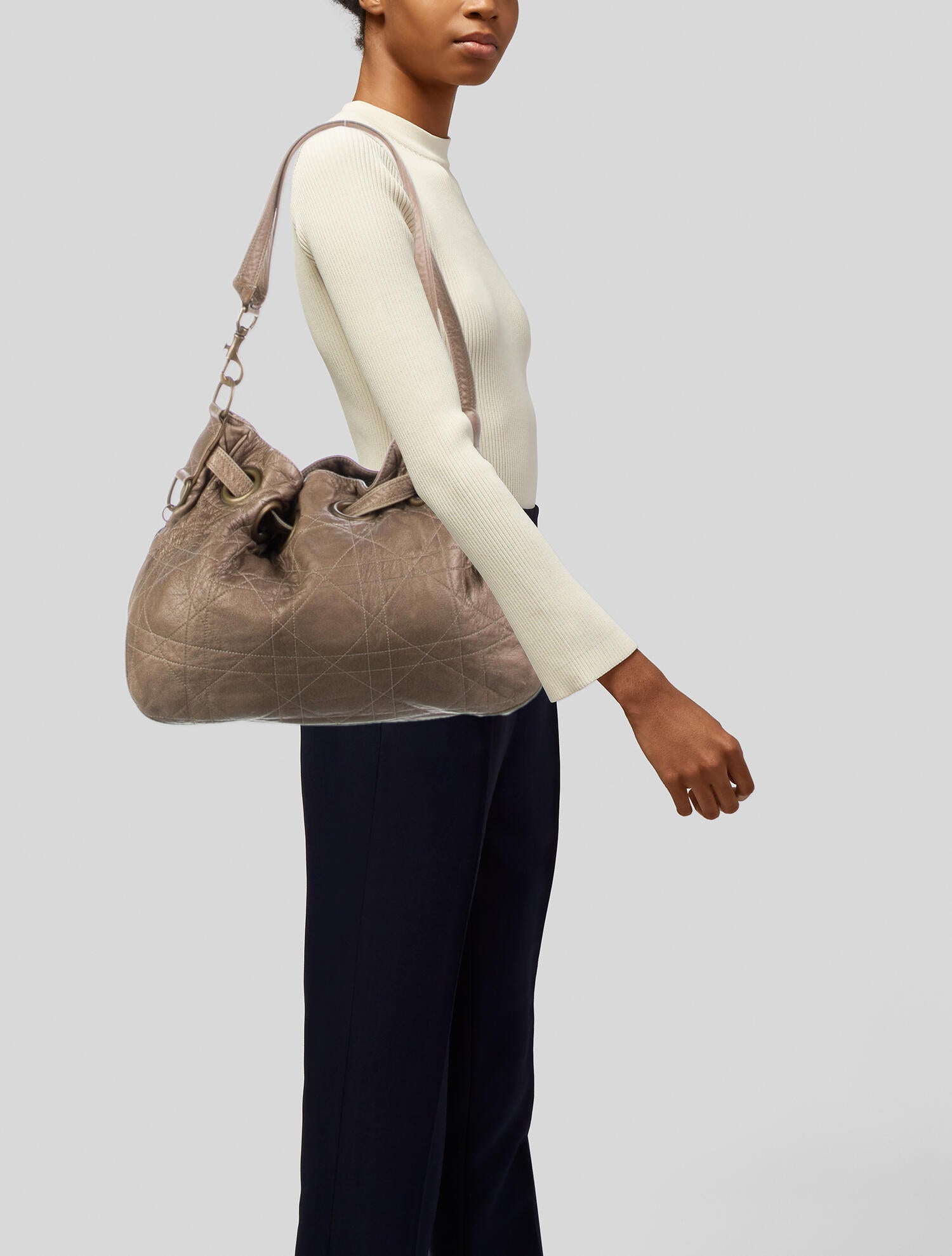 Christian Dior Cannage Drawstring Bag - Brown Shoulder Bags, Handbags ...