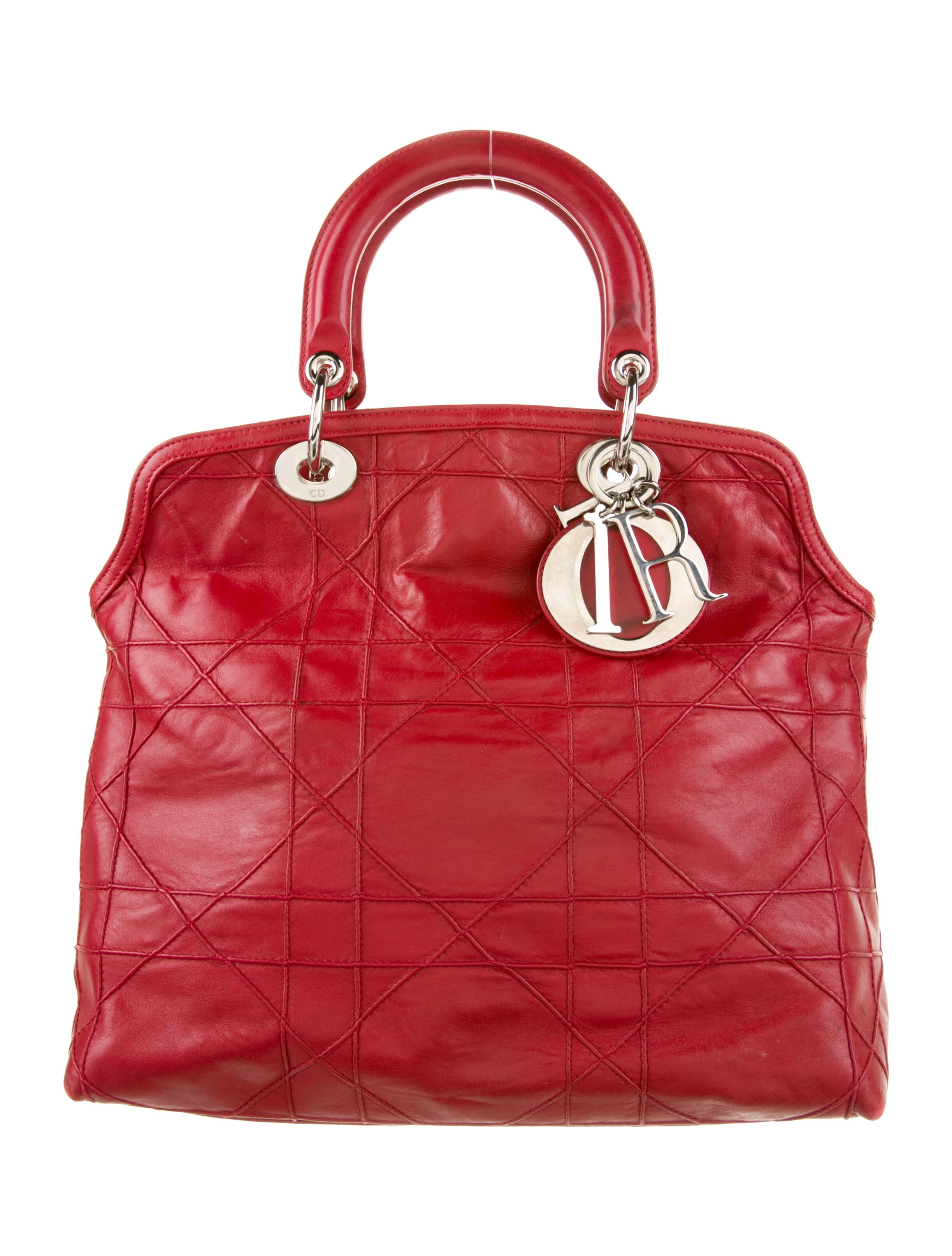 Christian Dior Large Lady Dior Bag - Red Handle Bags, Handbags ...