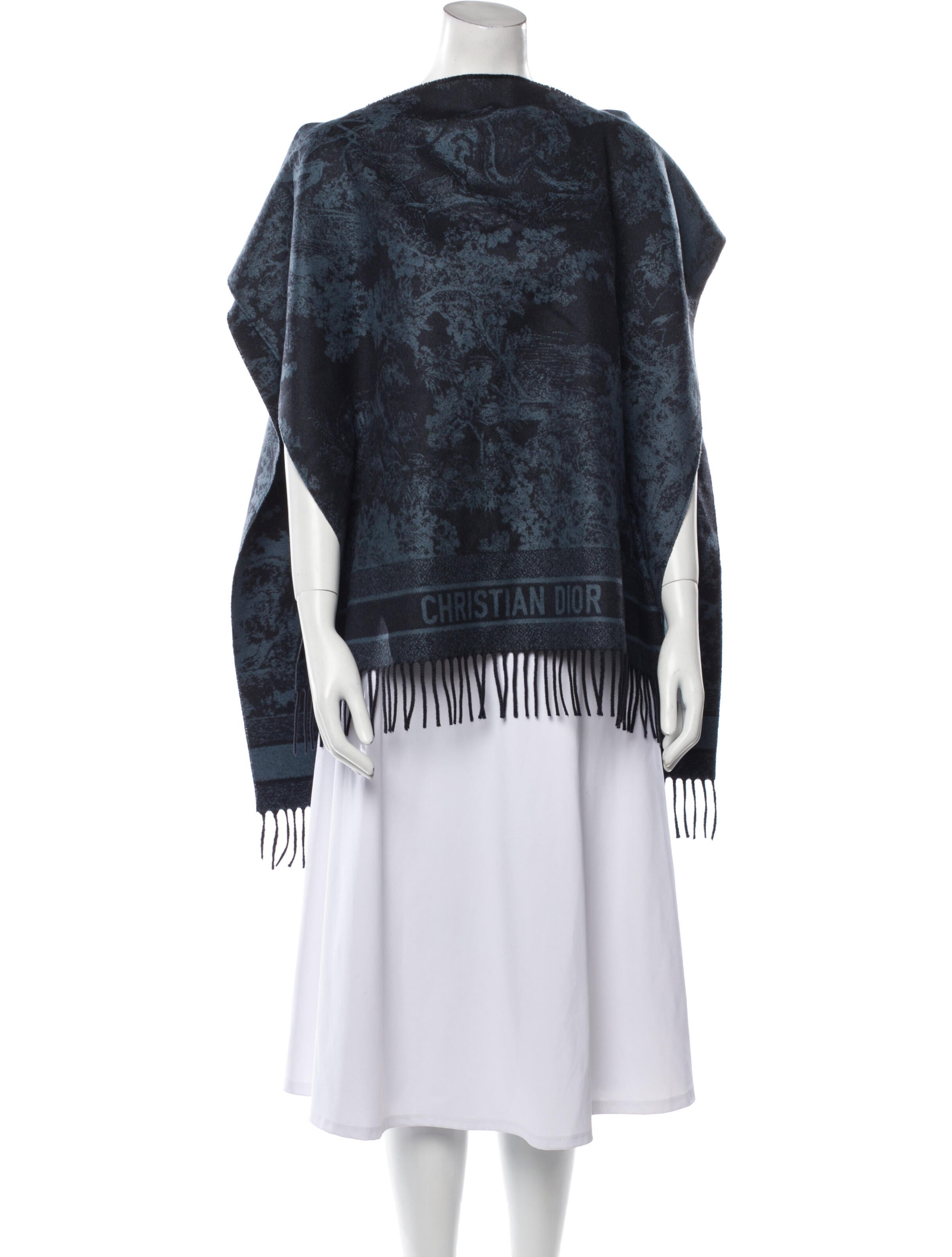 Christian Dior Cashmere Plaid Print Poncho - Blue Jackets, Clothing ...
