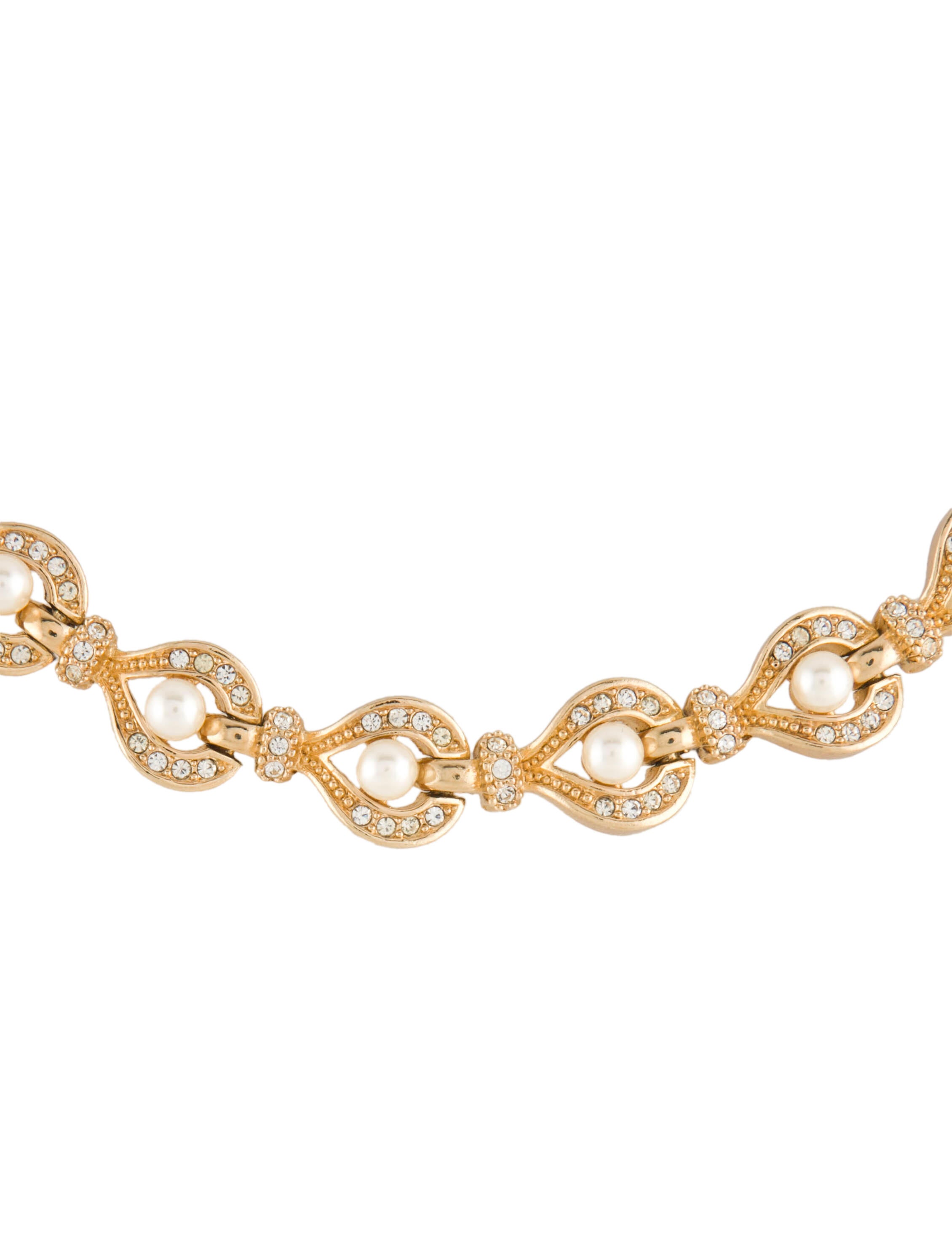 Christian Dior Vintage Faux Pearl & Crystal Collar Necklace - White ...