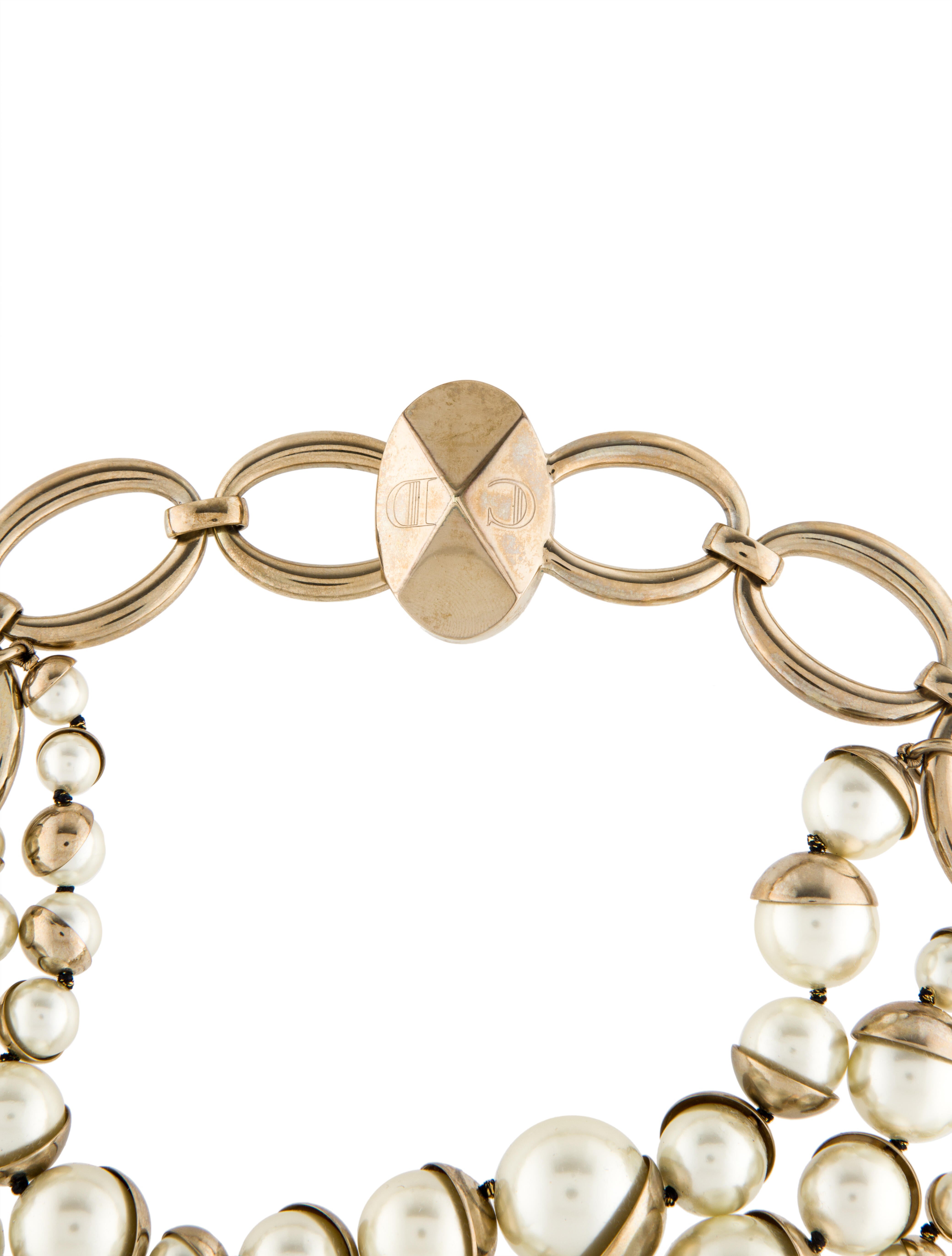 Christian Dior Faux Pearl "Mise En Dior " Triple-Row Necklace - Gold ...