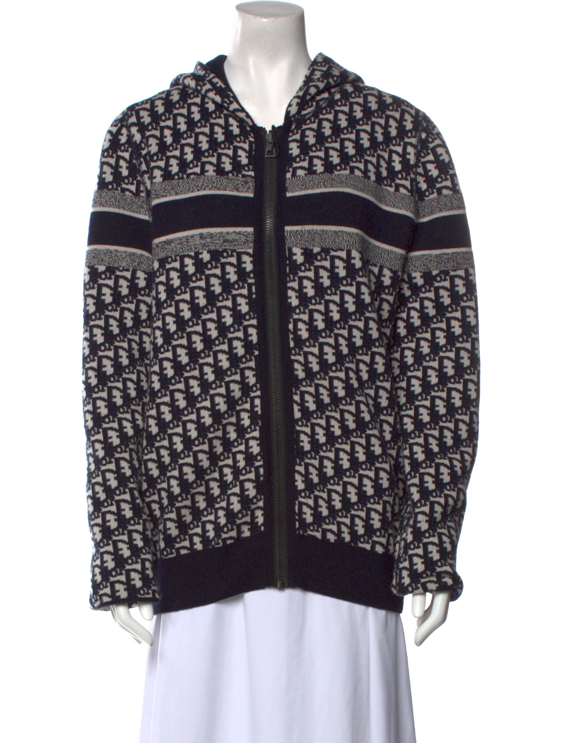 Christian Dior REVERSIBLE ZIPPED CARDIGAN WITH HOOD Printed Sweater - Blue Knitwear, Clothing ...