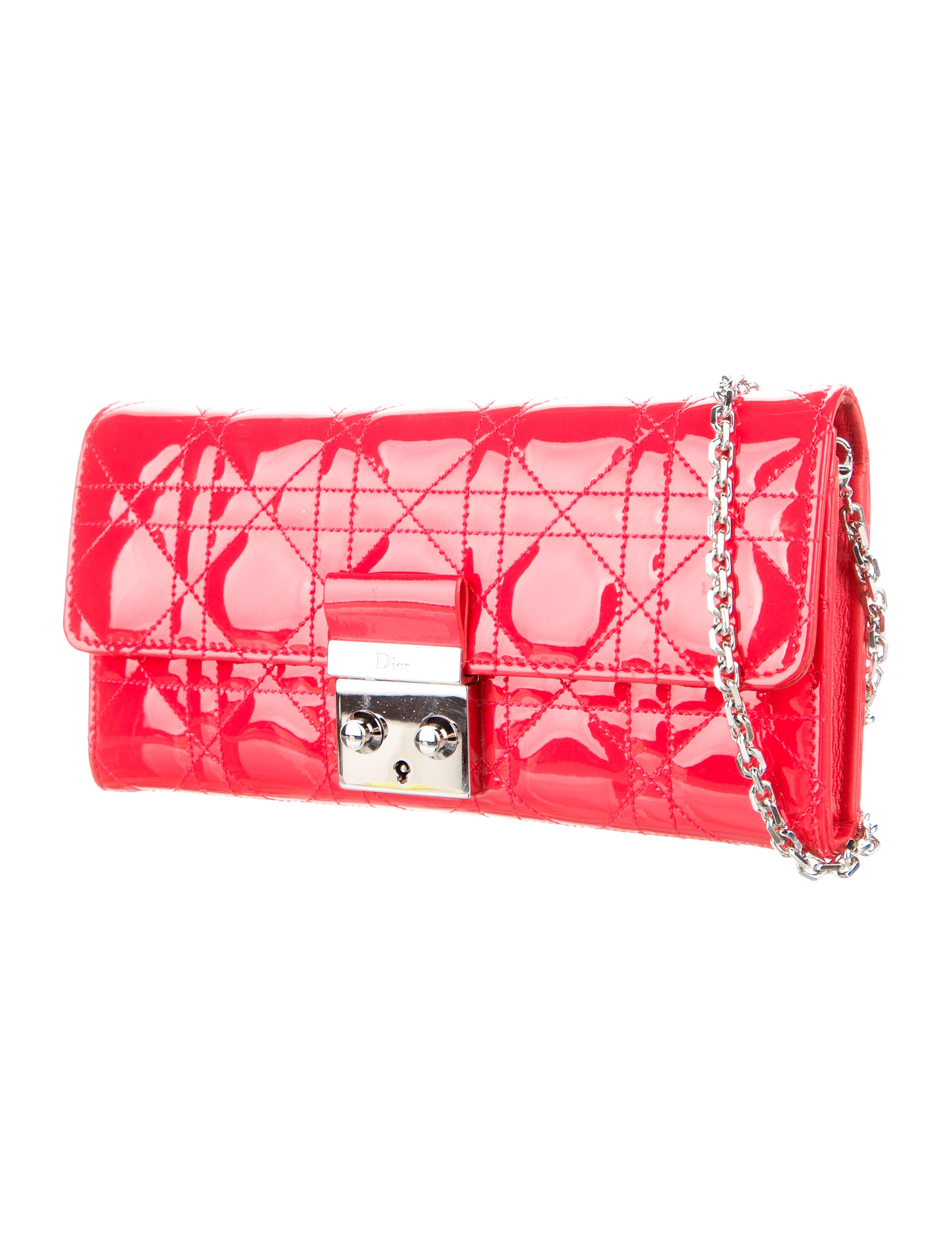 Christian Dior Patent Cannage Miss Dior Wallet On Chain - Red Crossbody ...