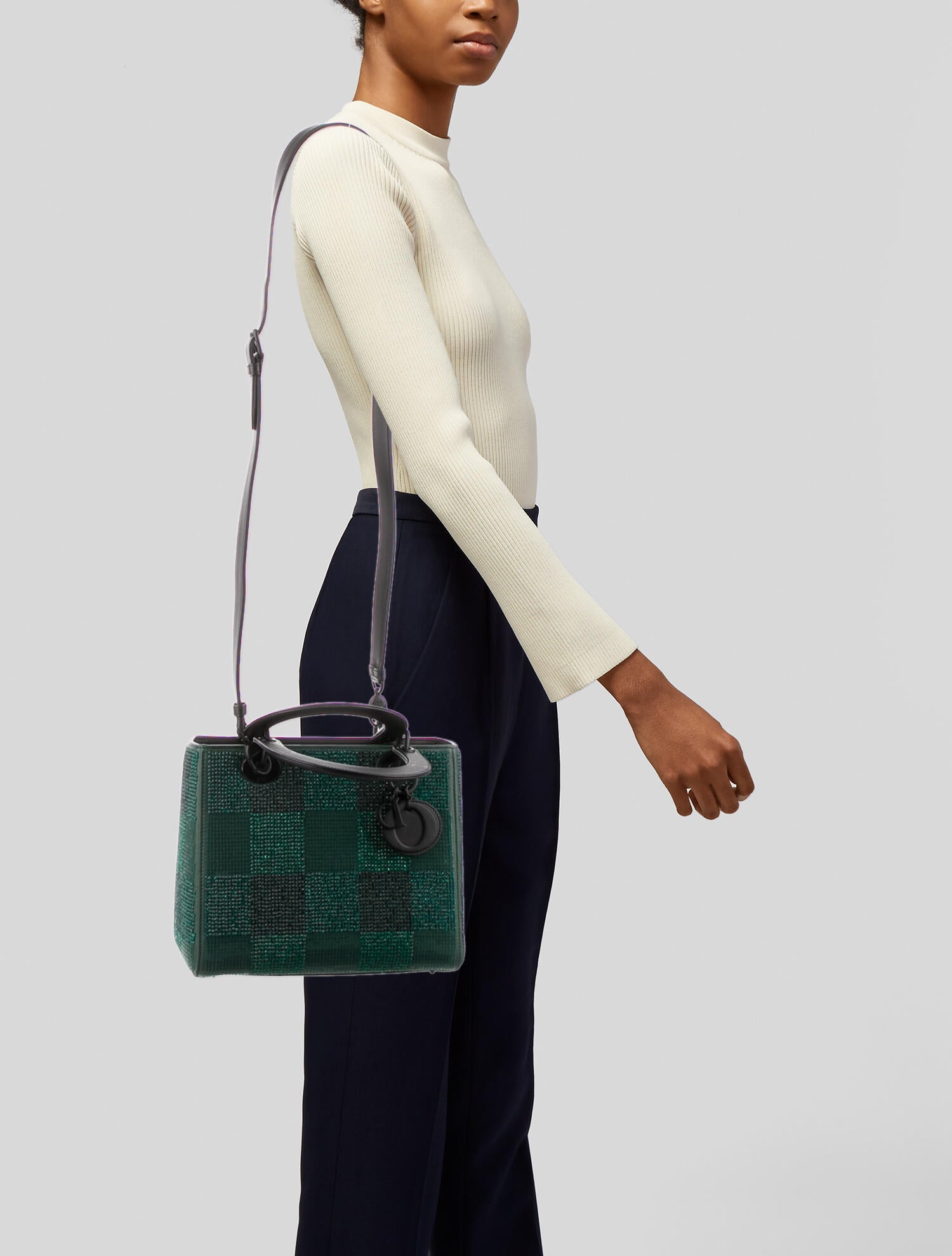 Christian Dior Medium Embellished Checkered Lady Dior Bag - Green ...