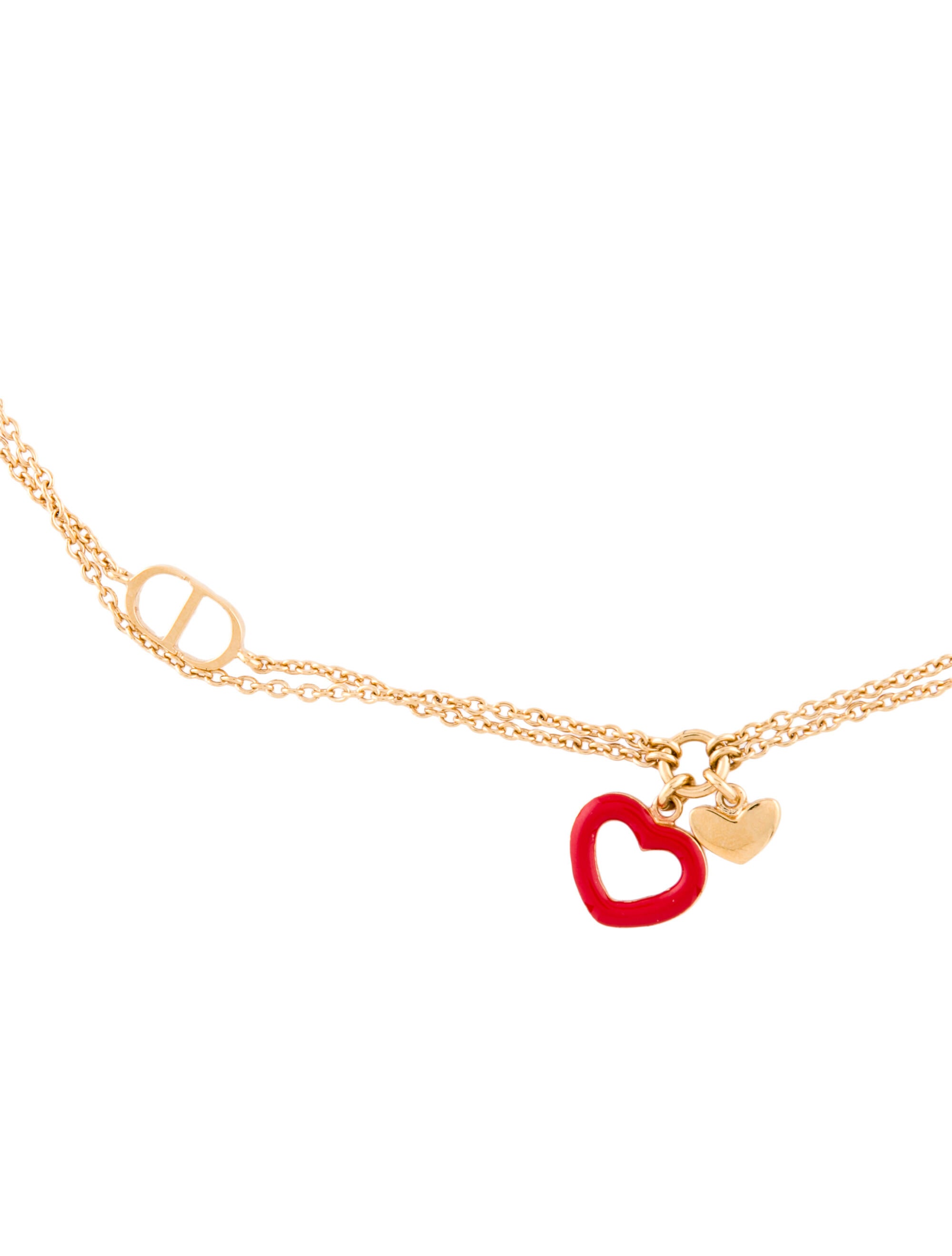 Christian Dior Enamel Heart CD Pendant Necklace - Gold-Tone Metal ...