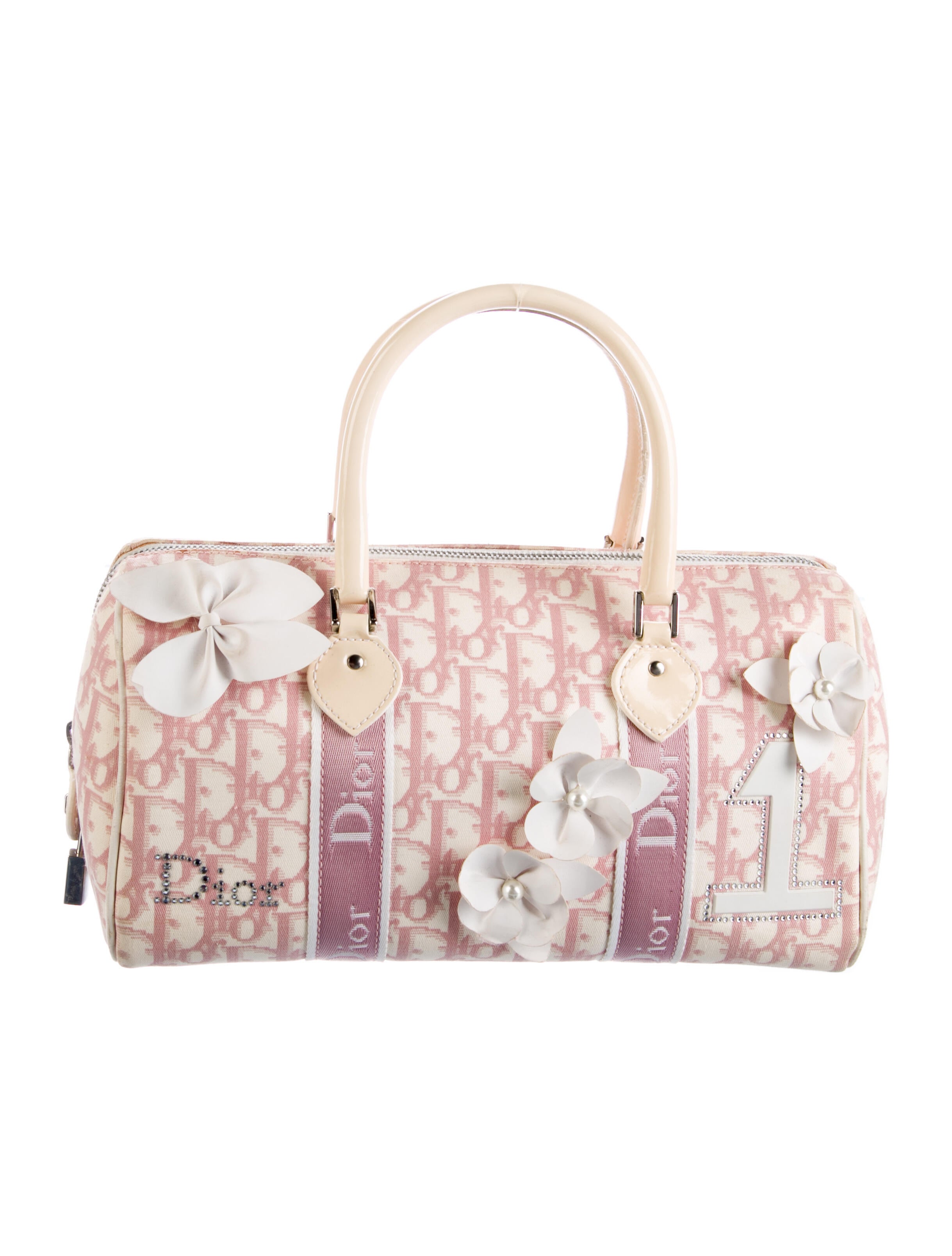 Christian Dior Floral Embellished Mini Lady Dior Bag - White Handle ...