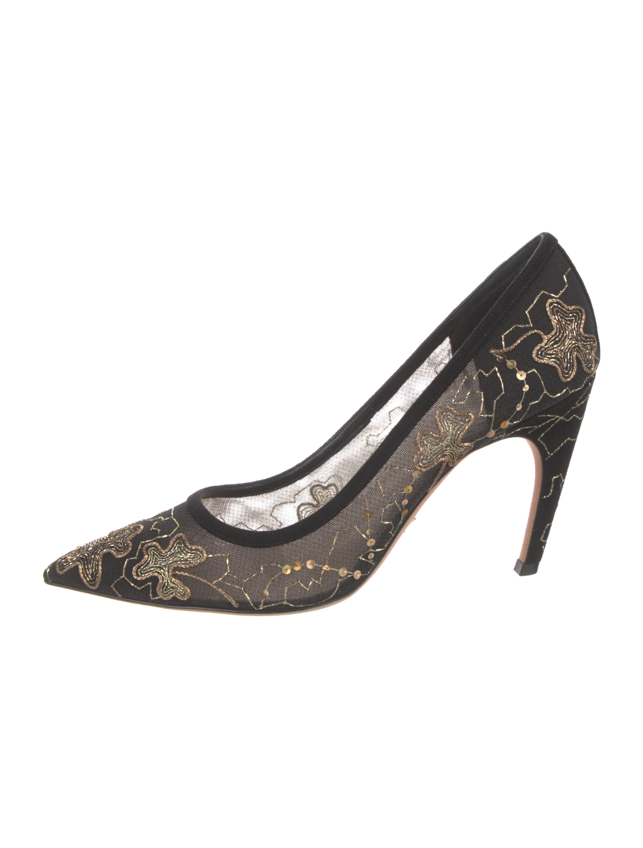 Christian Dior Floral Print Sequin Embellishments Pumps - Black Pumps ...
