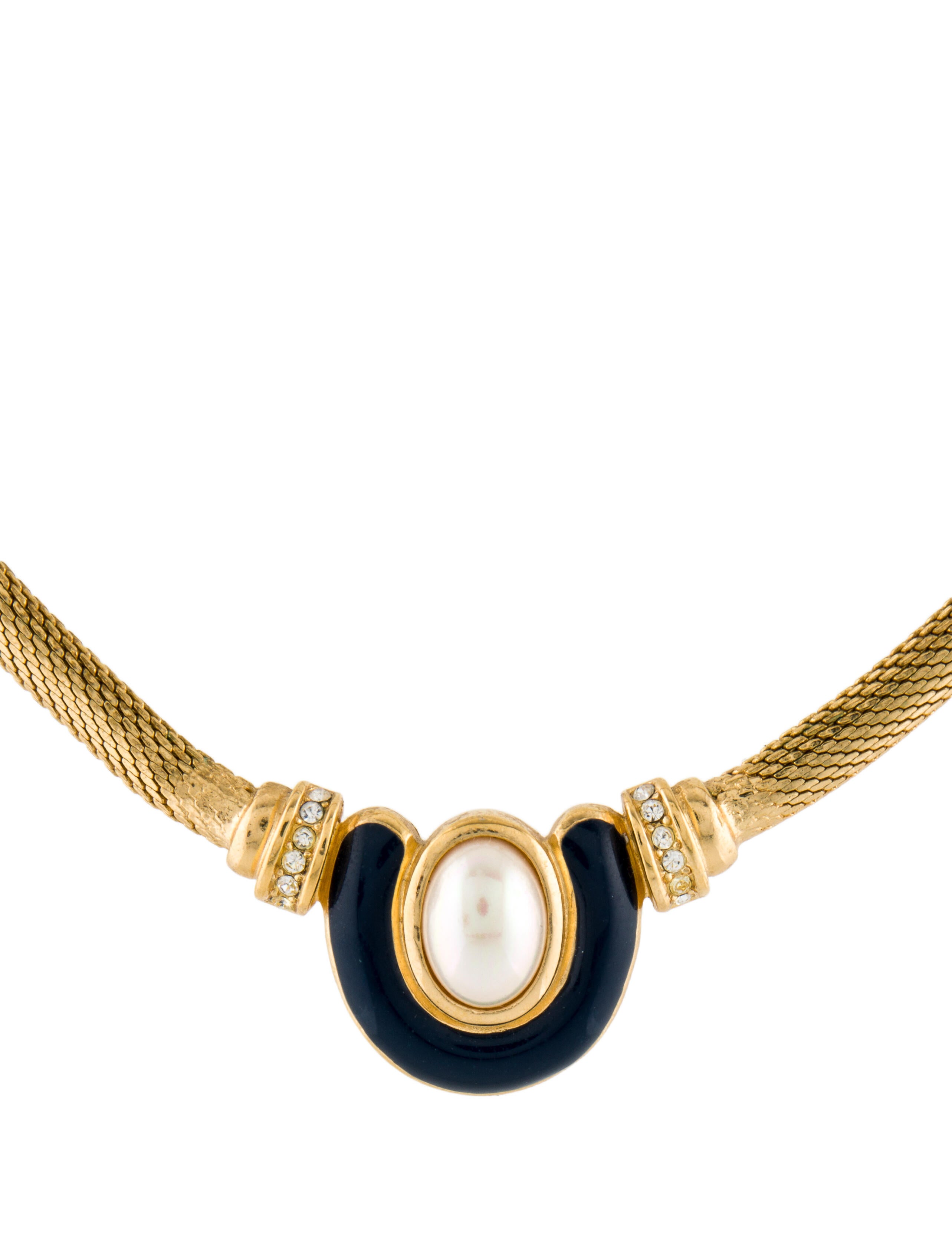 Christian Dior Vintage Faux Pearl Crystal & Enamel Collar Necklace ...