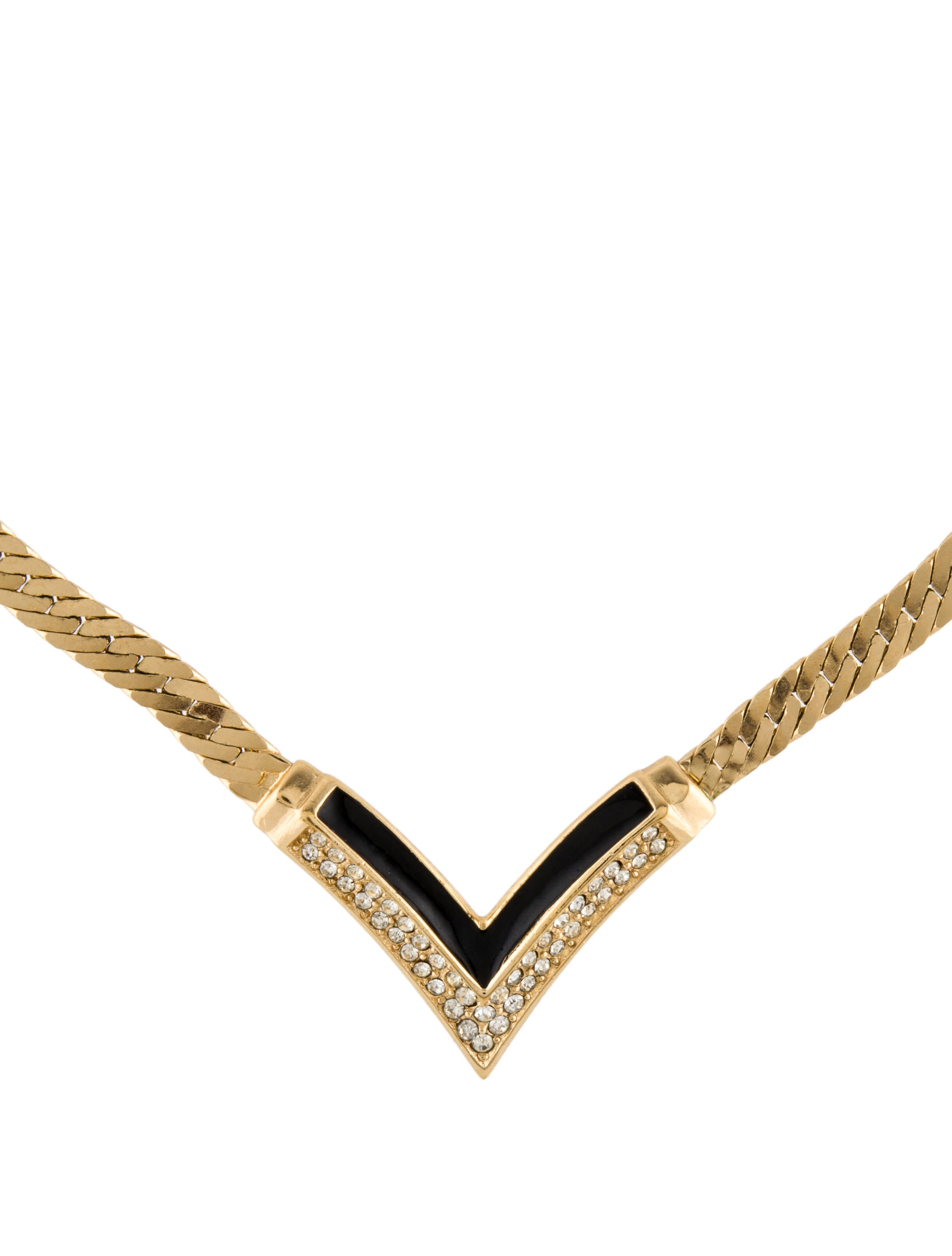Christian Dior Vintage Crystal & Enamel Chevron Collar Necklace - Black ...
