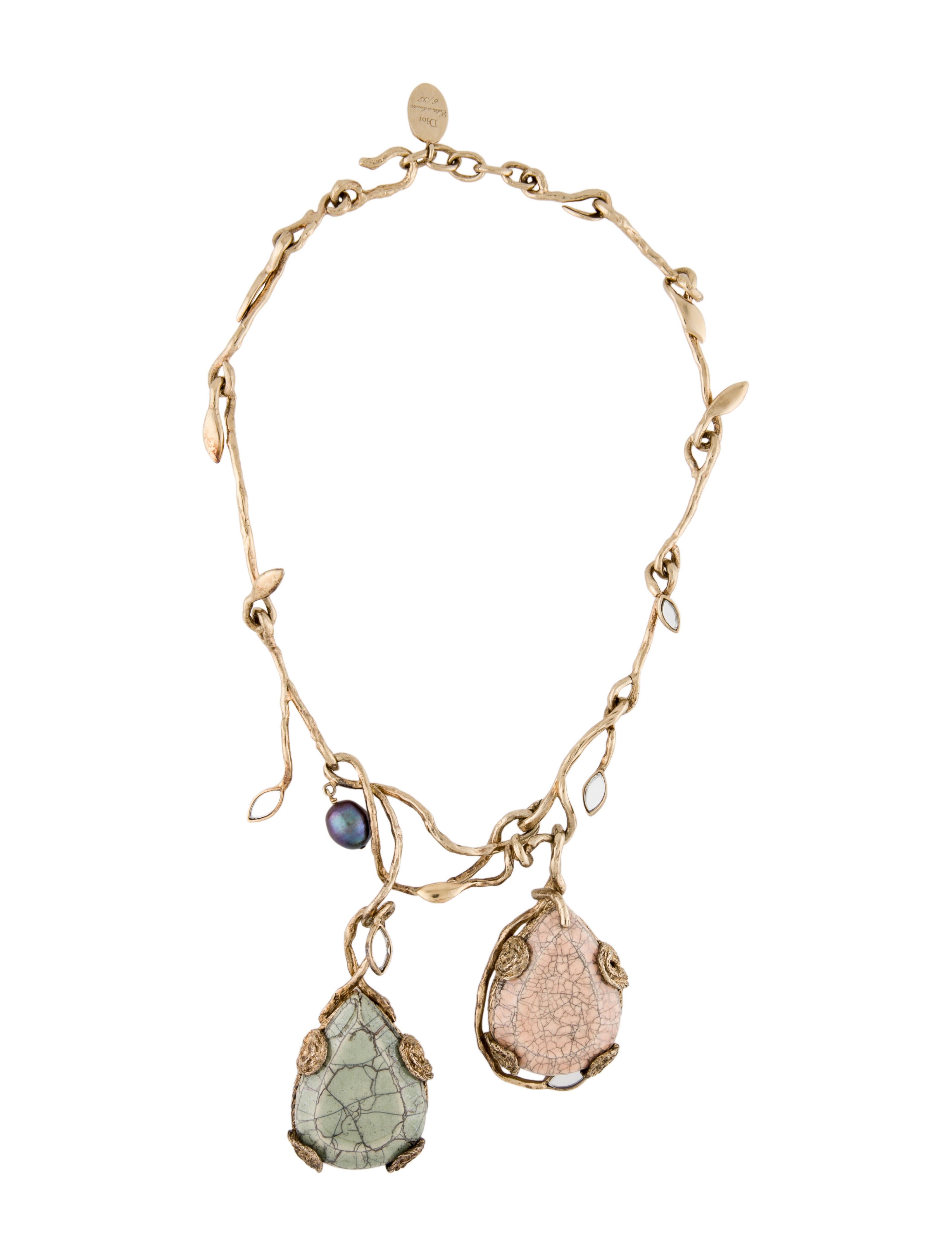 Christian Dior Enamel Chainmail Collar Necklace - Green, Palladium ...