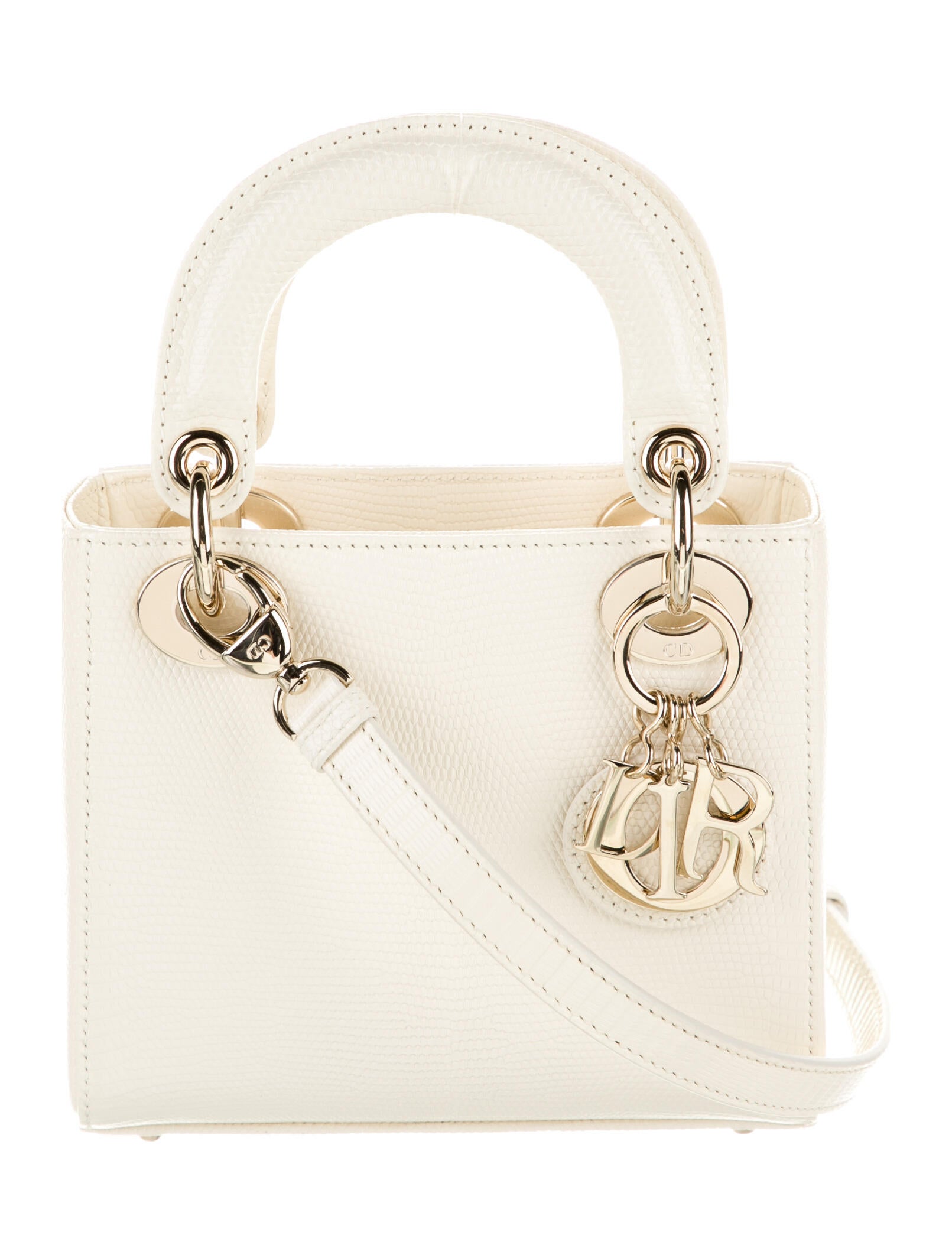Christian Dior Diamond Motif Mini Lady Dior Bag - White Handle Bags ...