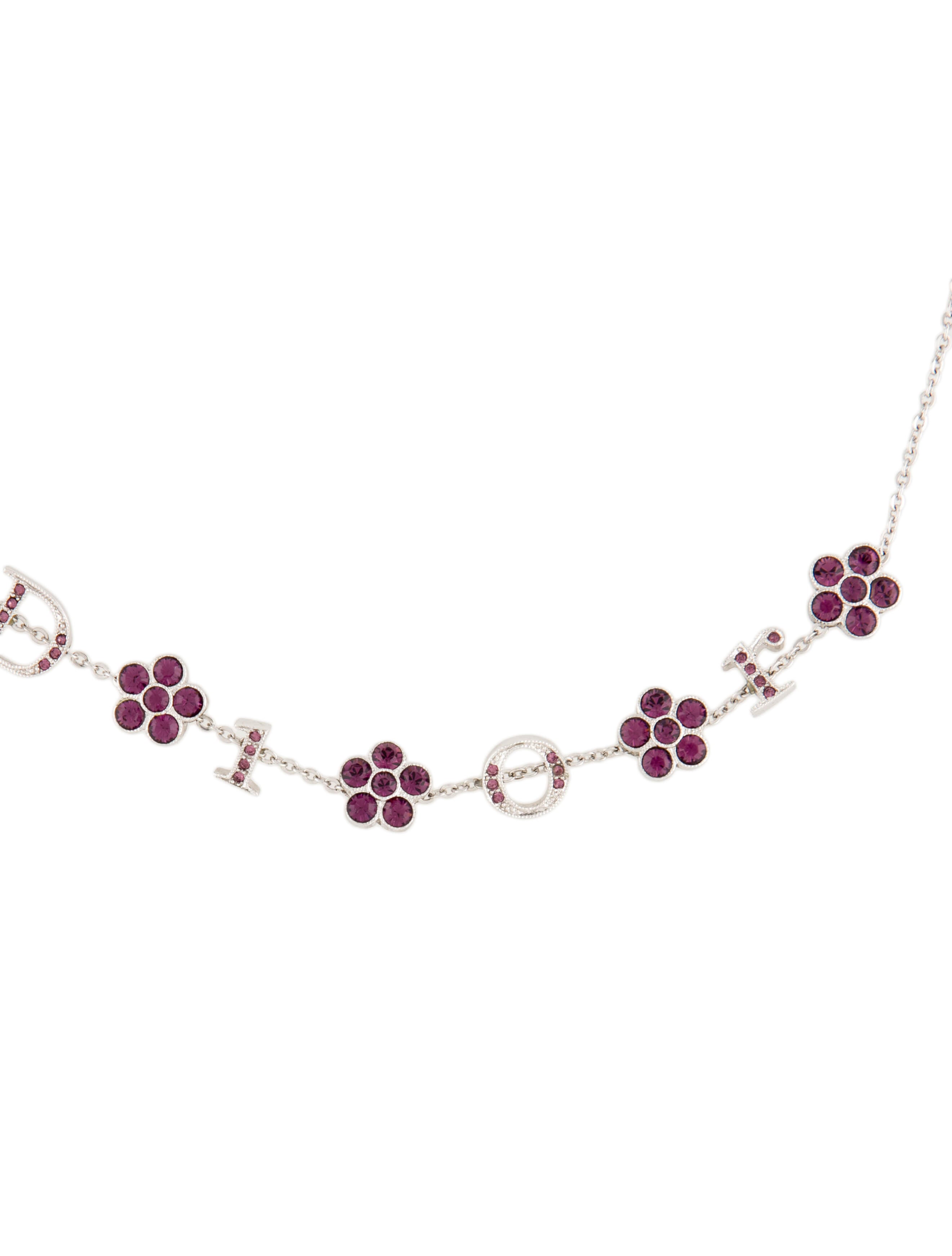 Christian Dior Crystal Floral Choker Necklace - Purple, Silver-Tone ...