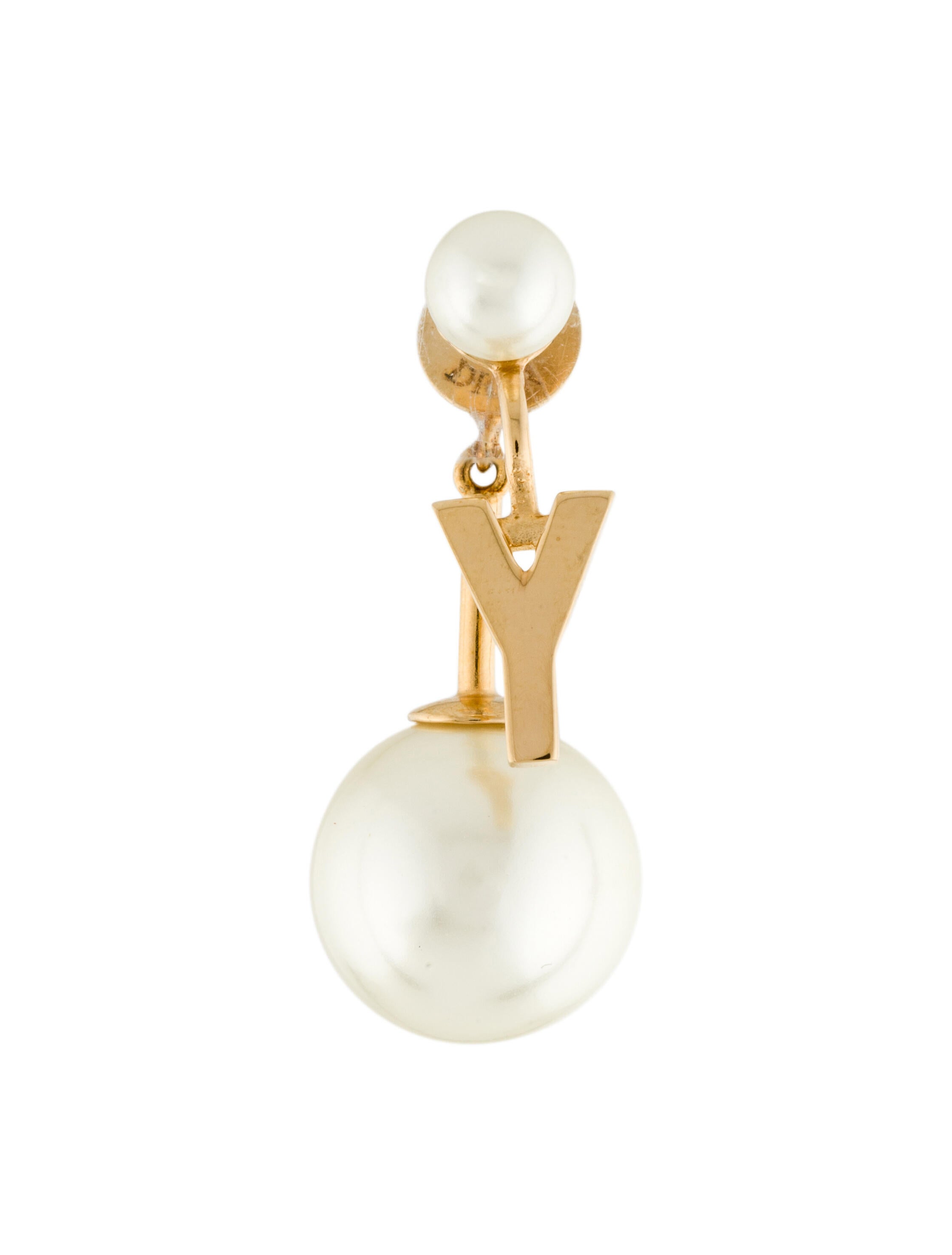 Christian Dior Faux Pearl My ABCDior Tribales Letter 'Y' Earring - Gold ...