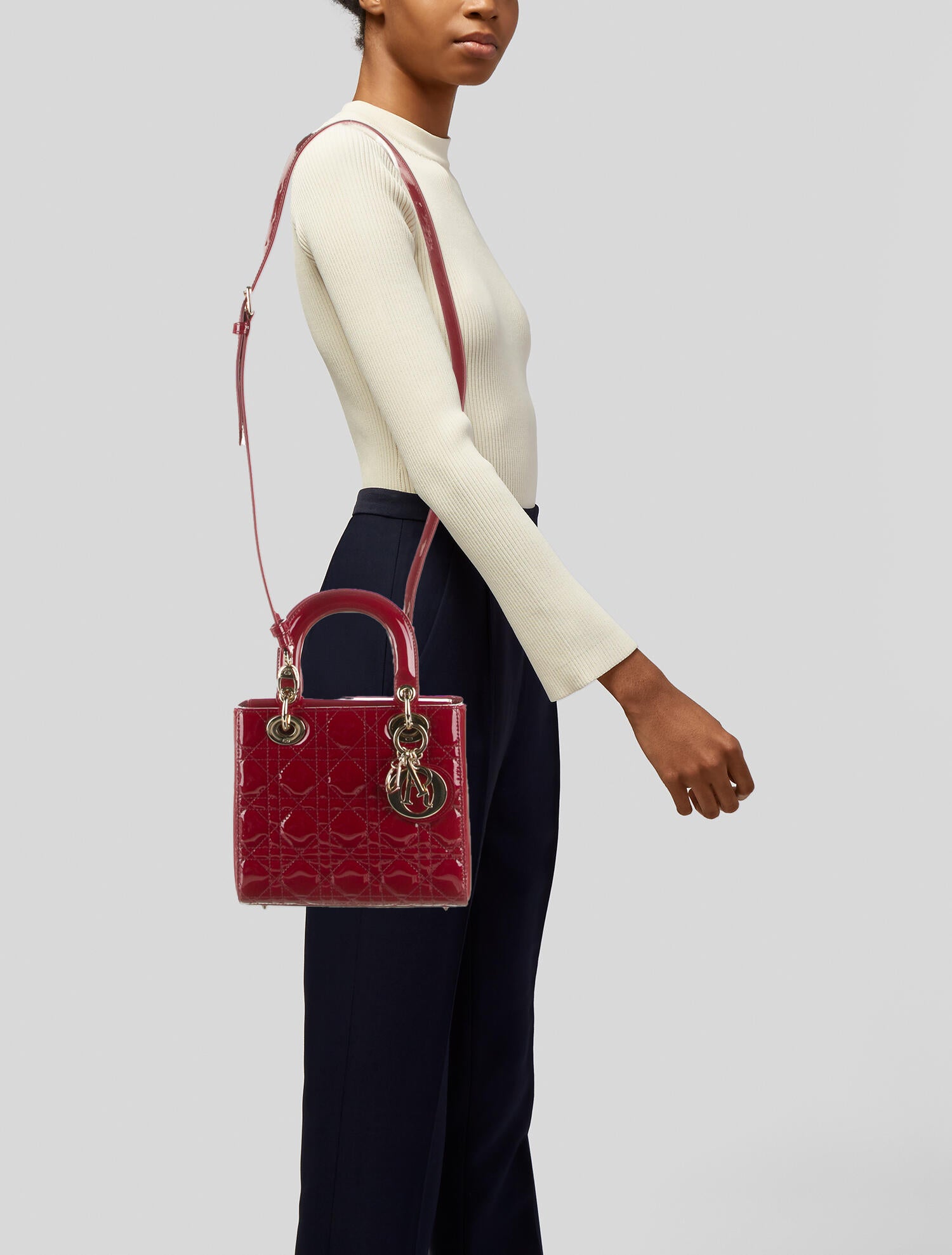 Christian Dior Small Cannage Lady Dior Bag w/Strap - Red Handle Bags ...