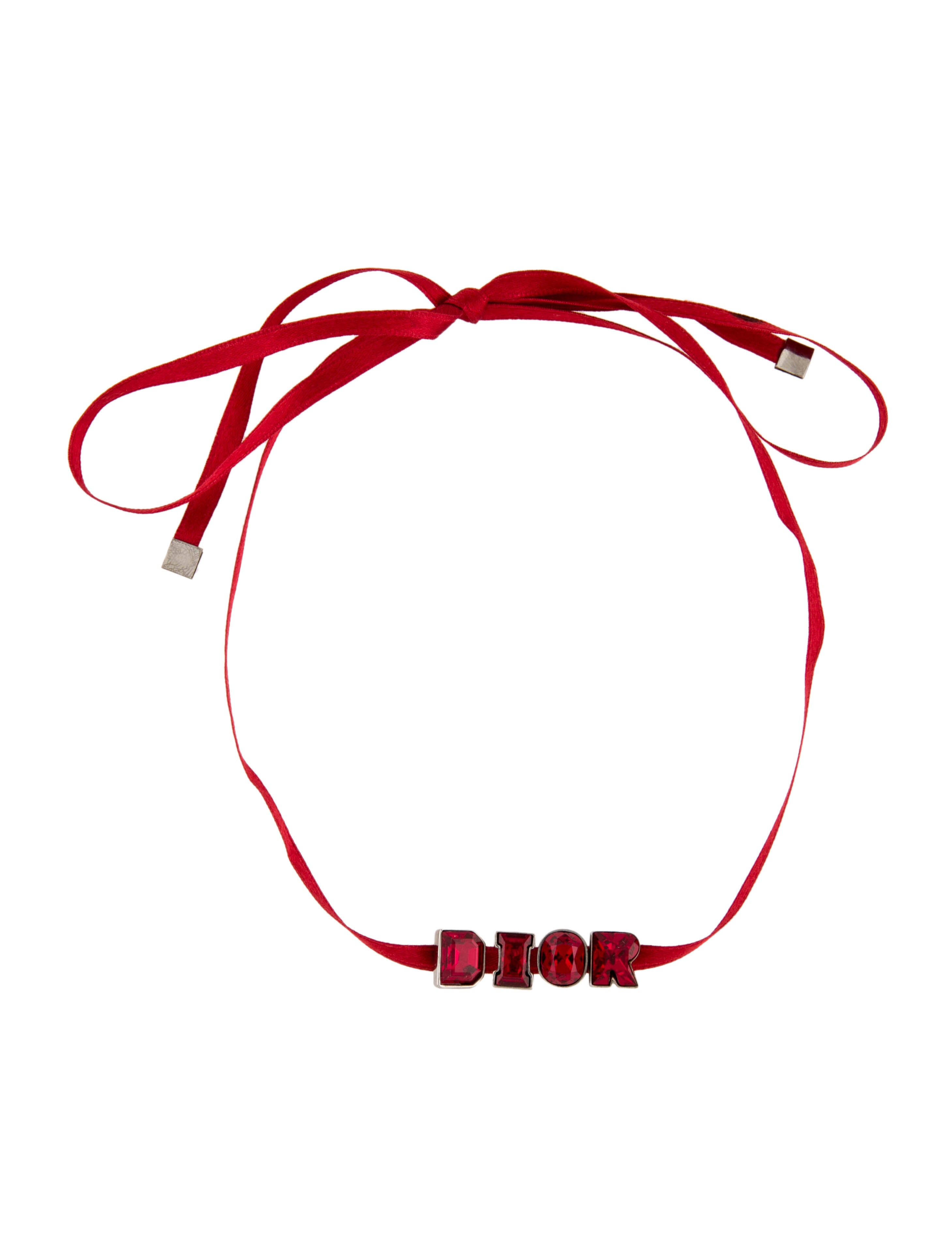 Christian Dior Crystal Ribbon ID Logo Choker Necklace - Silver-Tone ...
