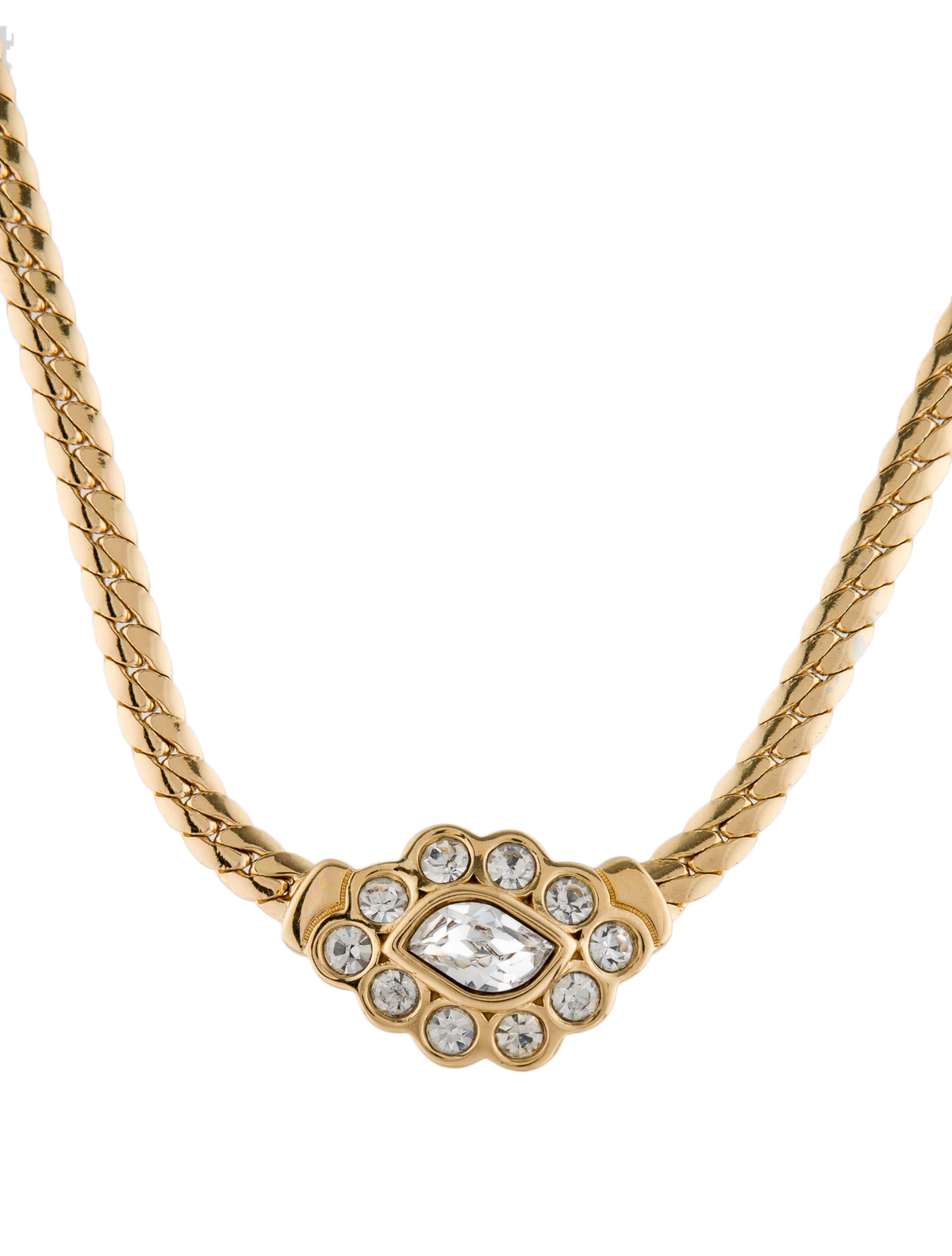 Christian Dior Vintage Crystal Collar Necklace - Gold-Plated Collar ...