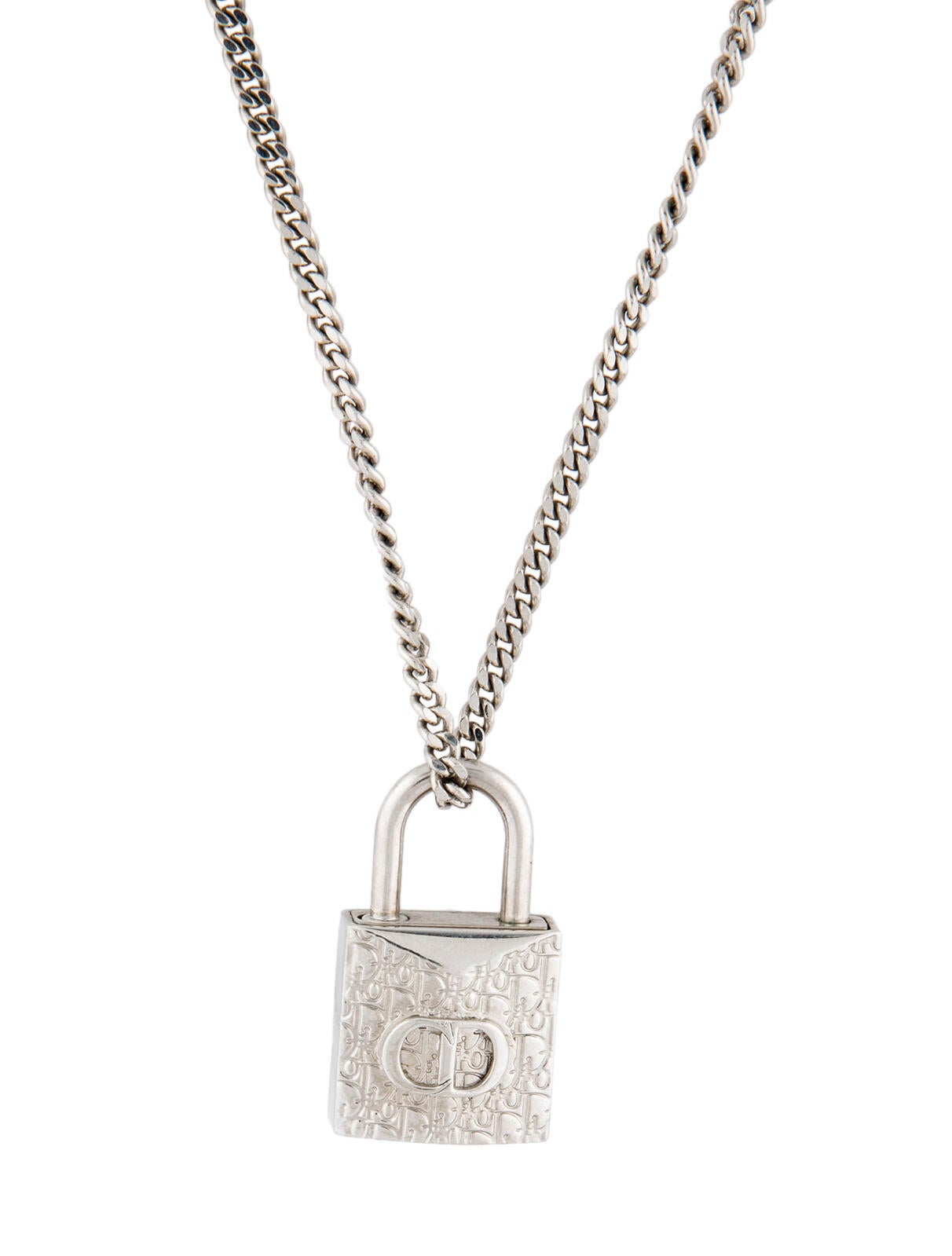 Christian Dior Oblique Padlock Pendant Necklace - Silver-Tone Metal Pendant Necklace, Necklaces ...