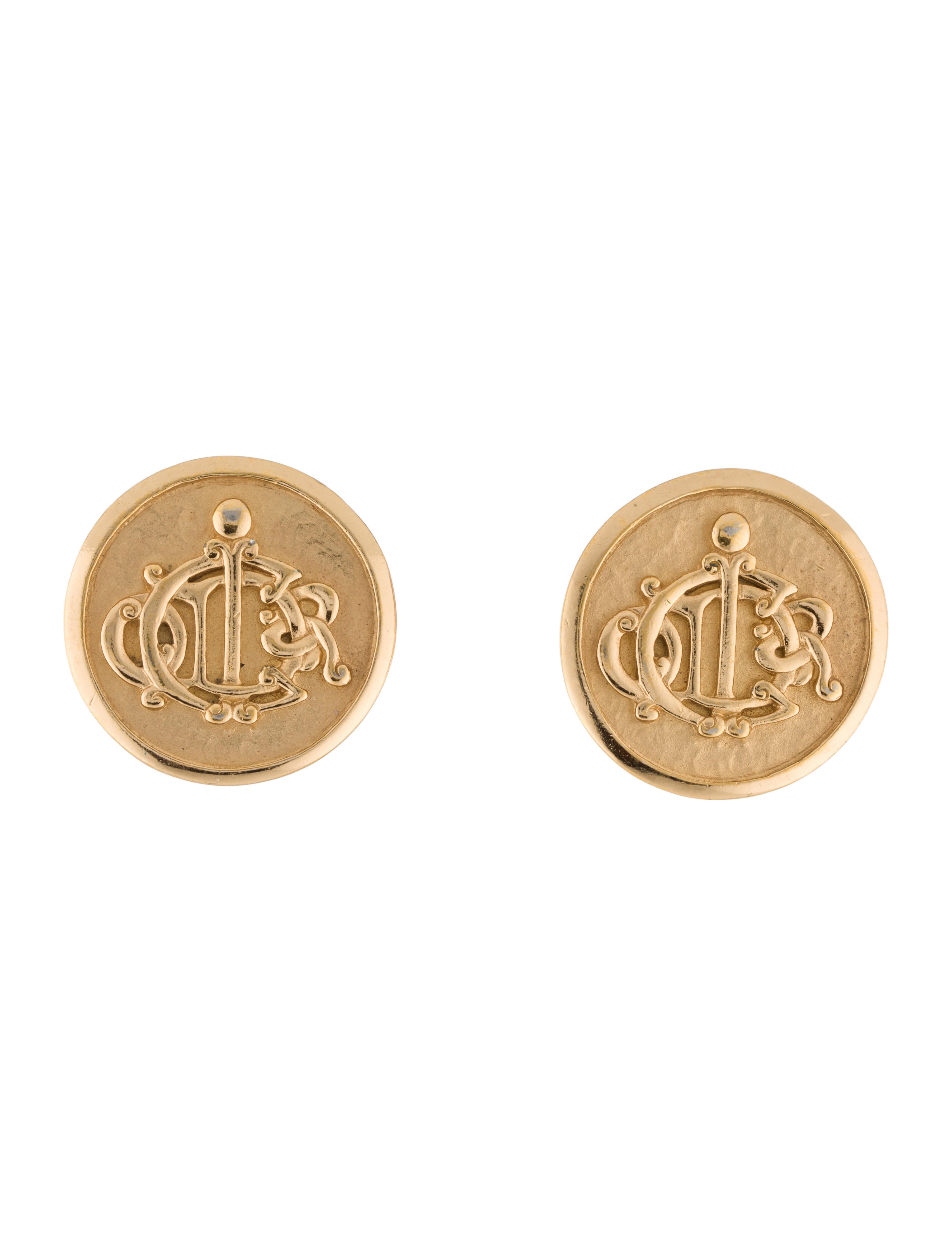 Christian Dior Vintage Monogram Clip-On Earrings - Gold-Plated Clip-On ...