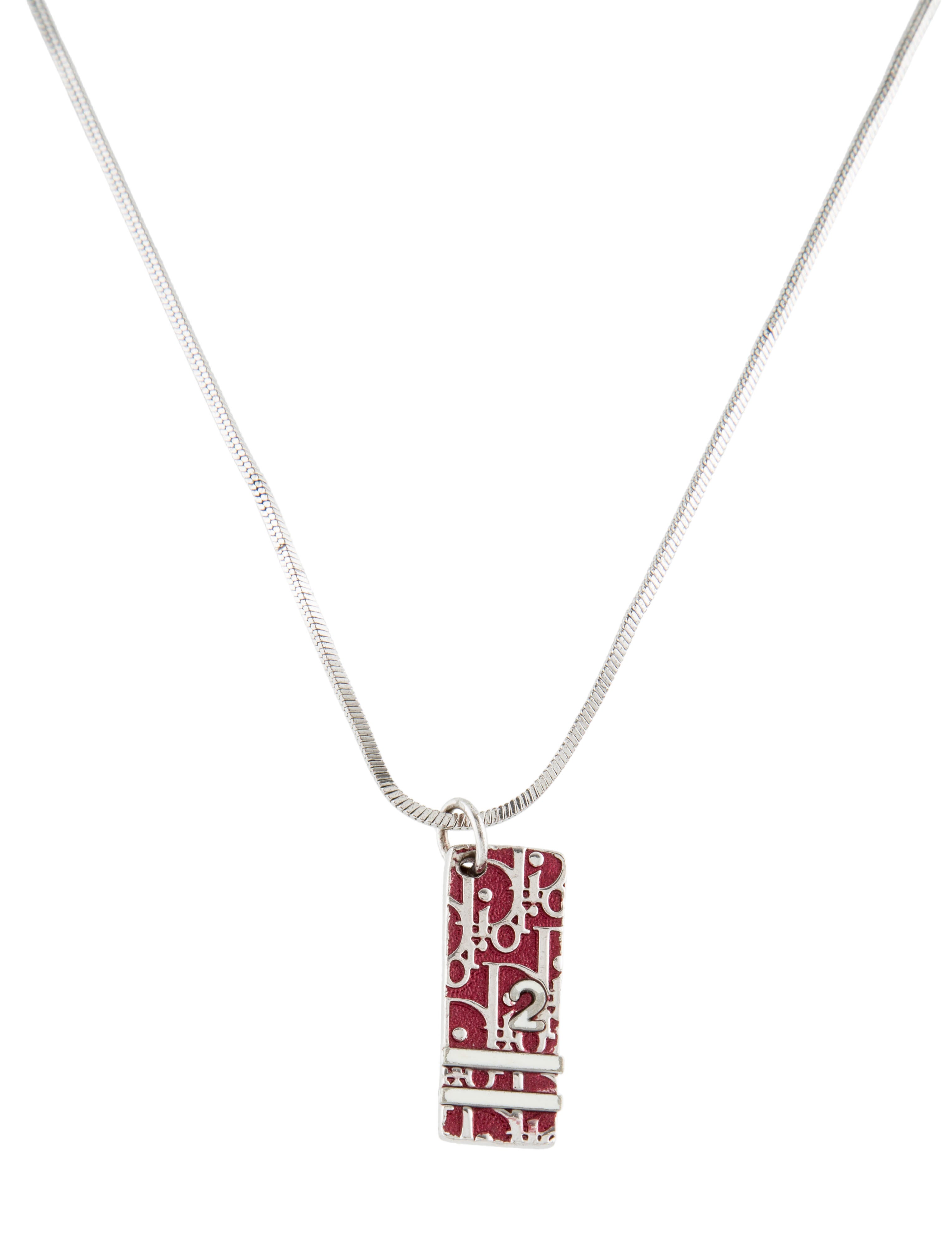 Christian Dior Enamel & Resin Logo Pendant Necklace - Pink, Palladium ...
