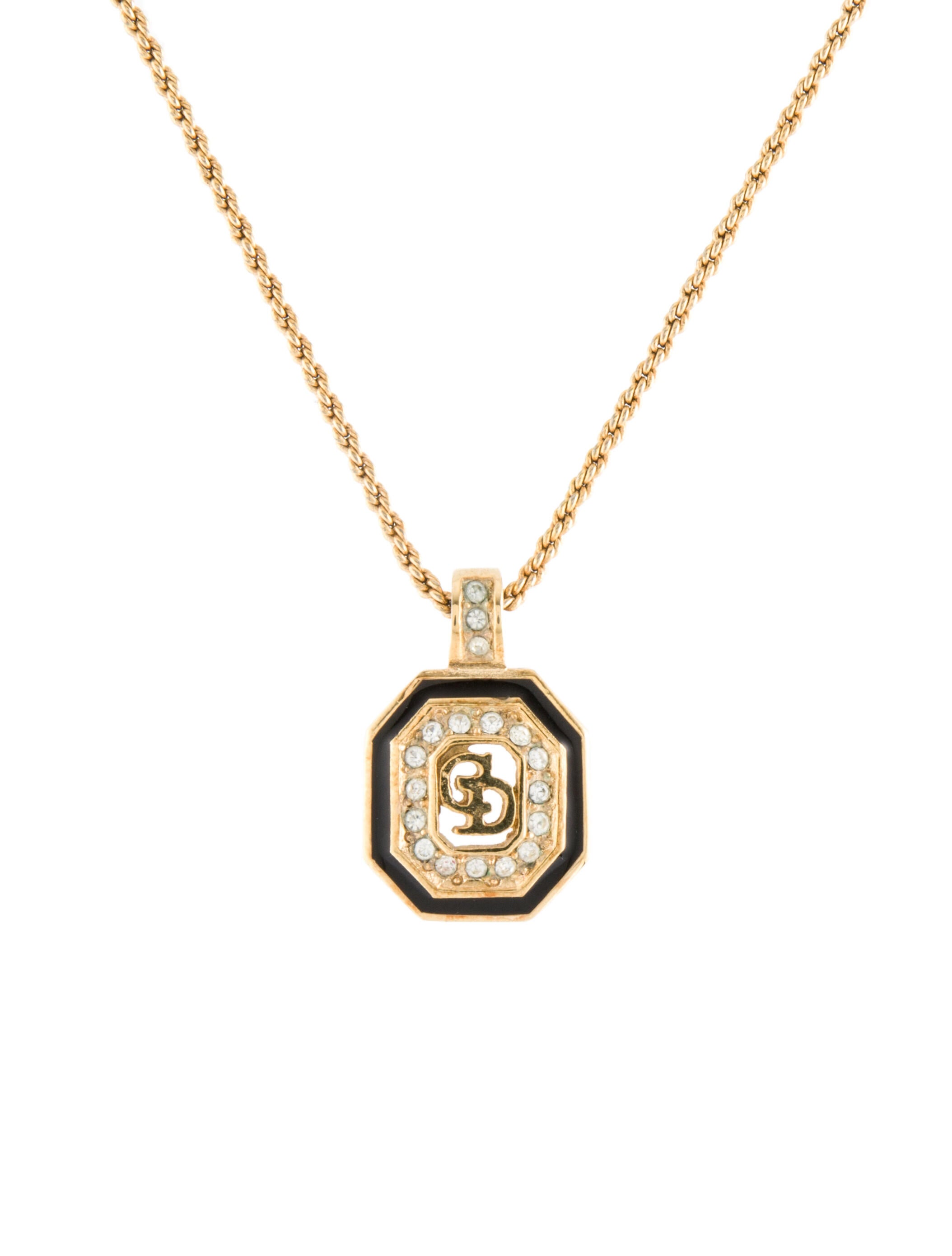 Christian Dior Vintage Crystal Logo Pendant Necklace - Gold-Plated ...